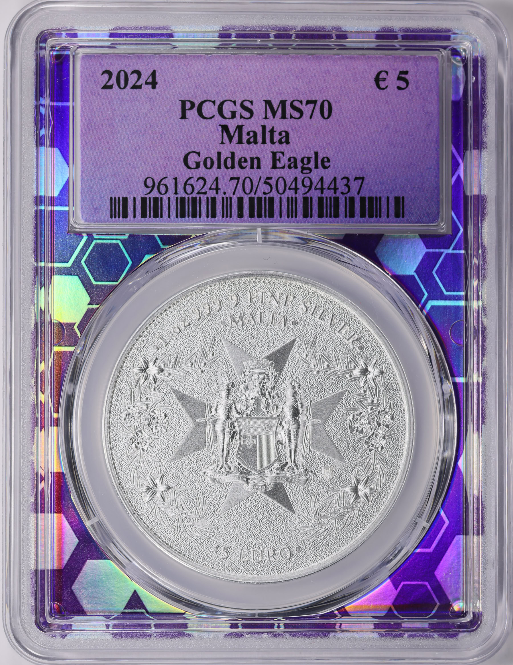 Malta 2024 Silver €5 Golden Eagle KM-246 PCGS MS-70 (Holographic Bee ...