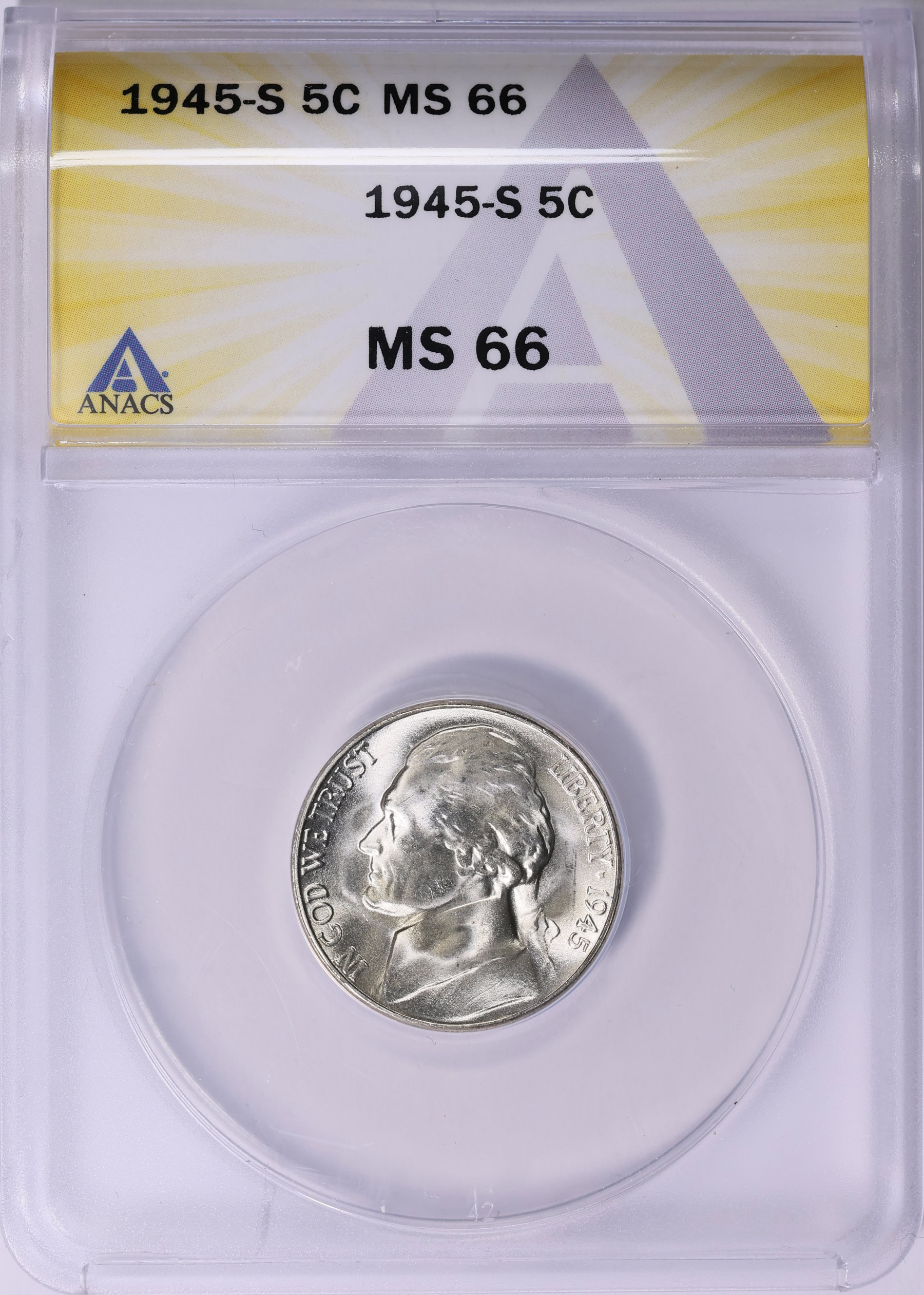 1945-S Jefferson Nickel ANACS MS-66 (Item 1802425) | GreatCollections Coin Auctions
