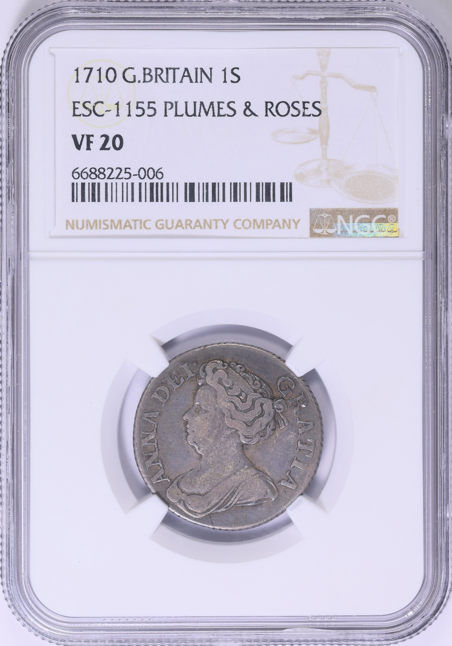 Great Britain 1710 Silver Shilling 3rd Bust Roses & Plumes KM-523.4 NGC ...
