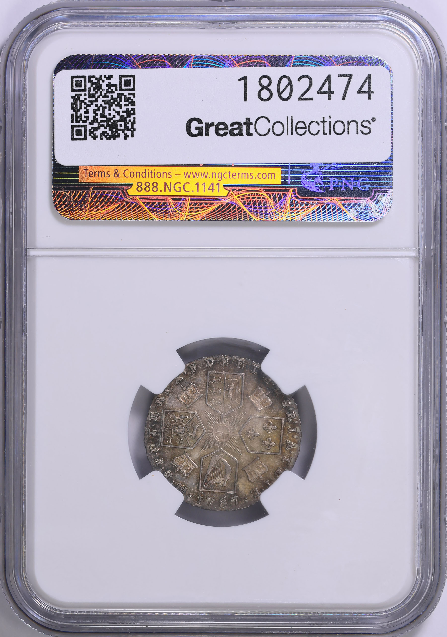 Great Britain 1787 Silver 6 Pence With Hearts KM-606.2 NGC MS-63 (Toned ...