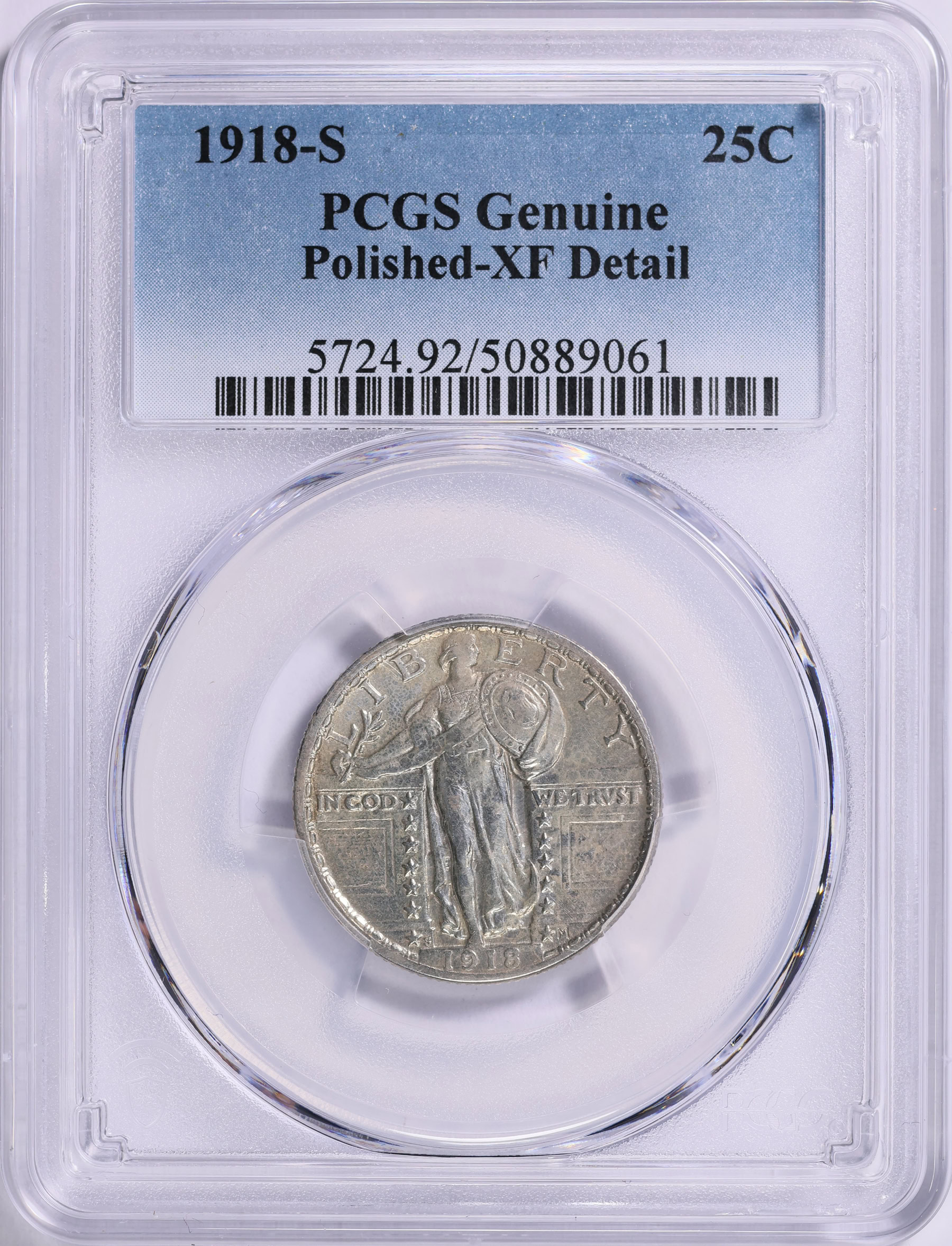1918-S Standing Liberty Quarter PCGS Genuine XF Details (Item 1802502) | GreatCollections Coin ...