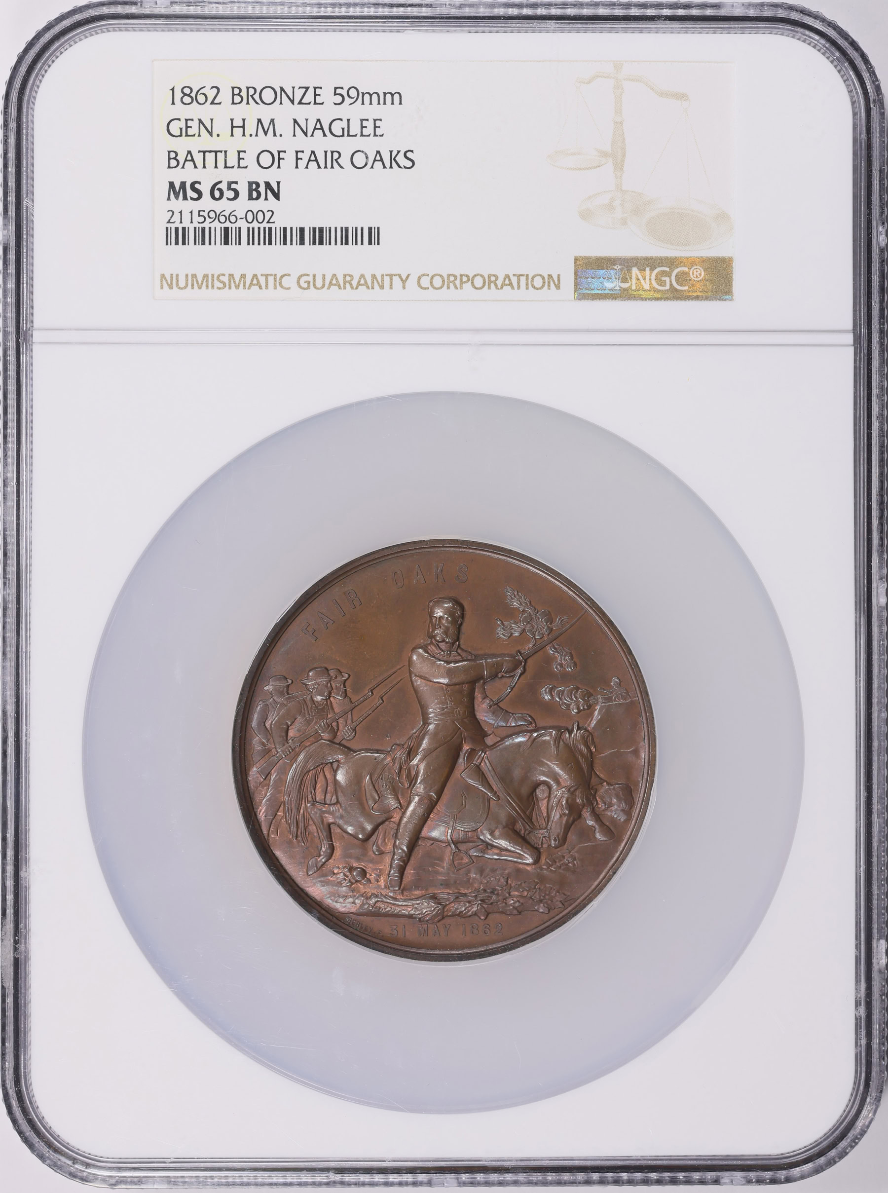 1862 Bronze 59mm Battle of Fair Oaks General H.M. Naglee Medal NGC MS ...