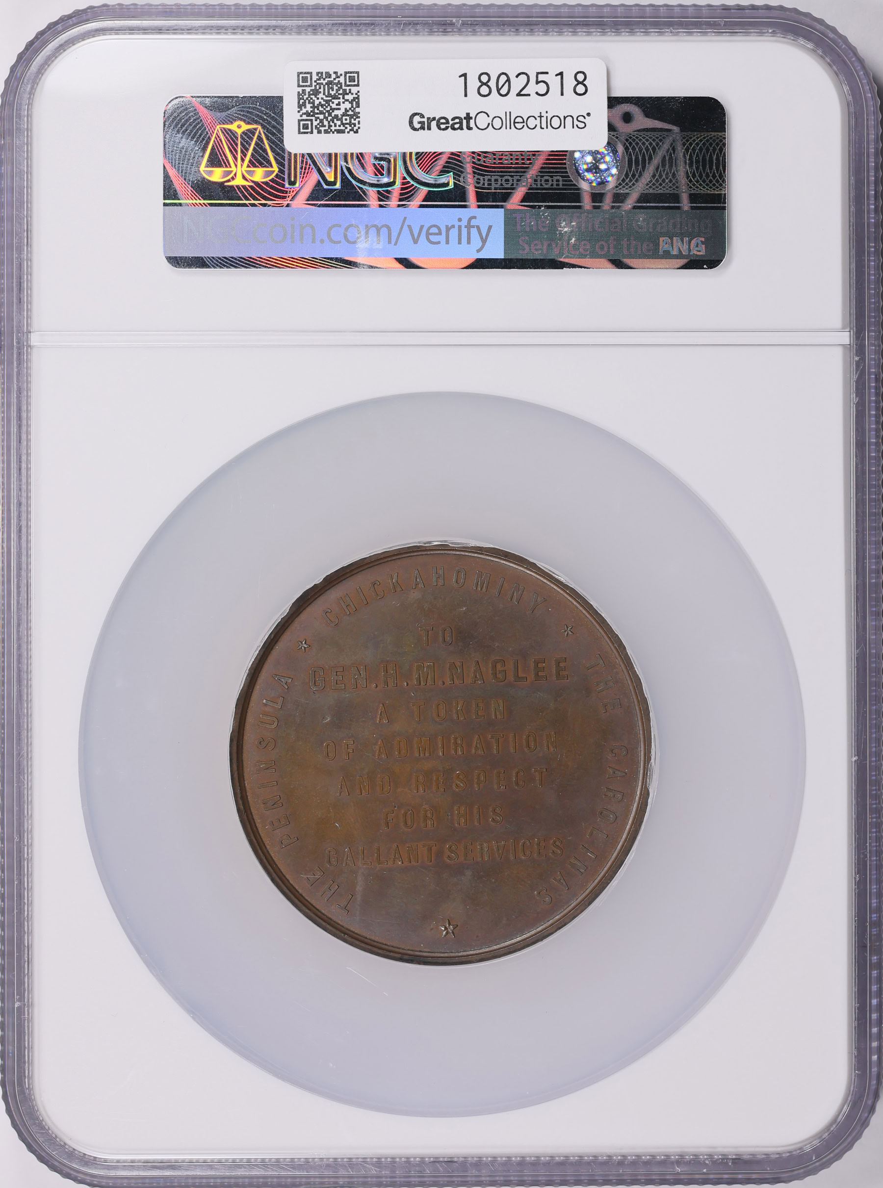 1862 Bronze 59mm Battle of Fair Oaks General H.M. Naglee Medal NGC MS ...