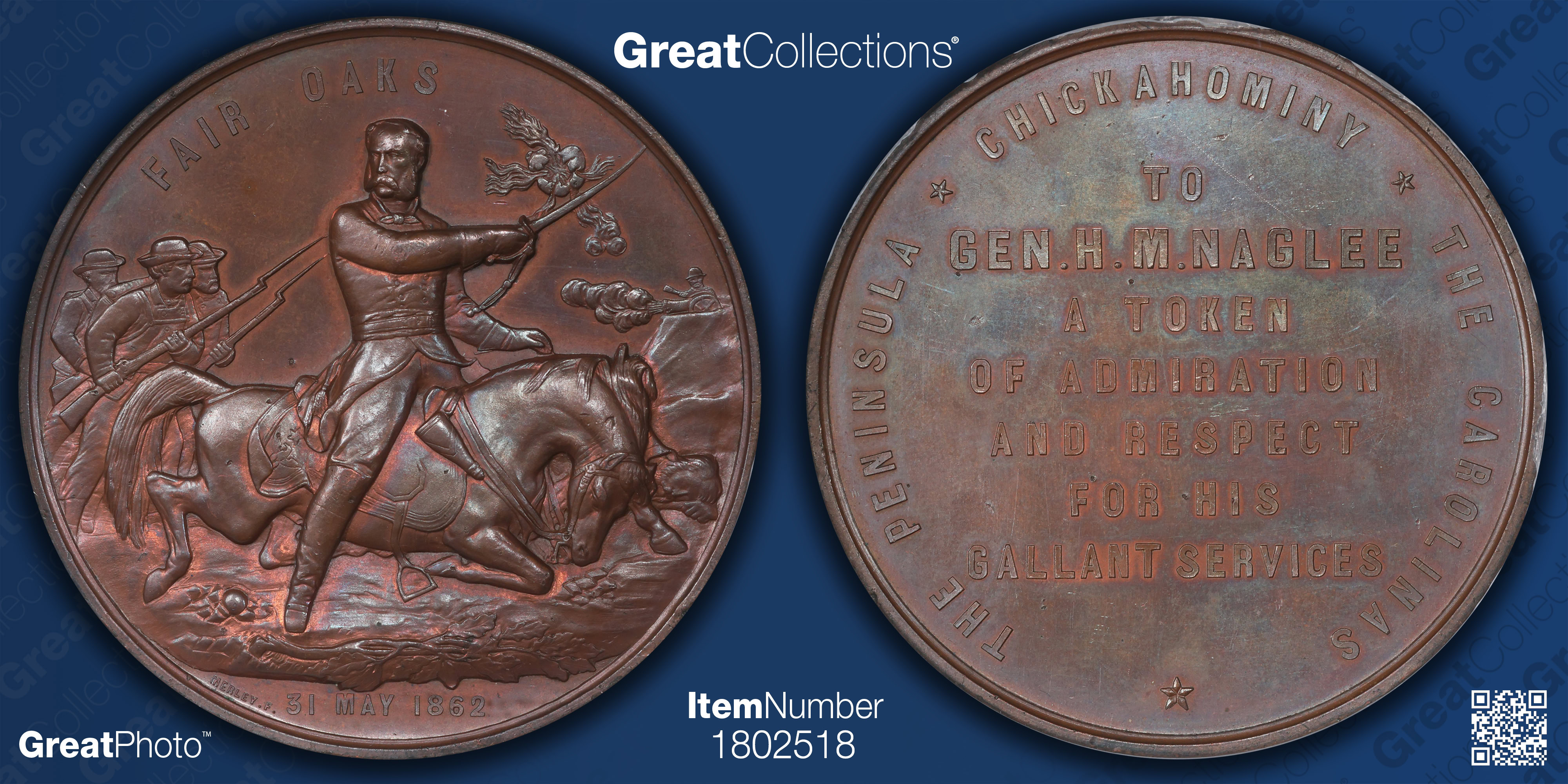 1862 Bronze 59mm Battle of Fair Oaks General H.M. Naglee Medal NGC MS ...