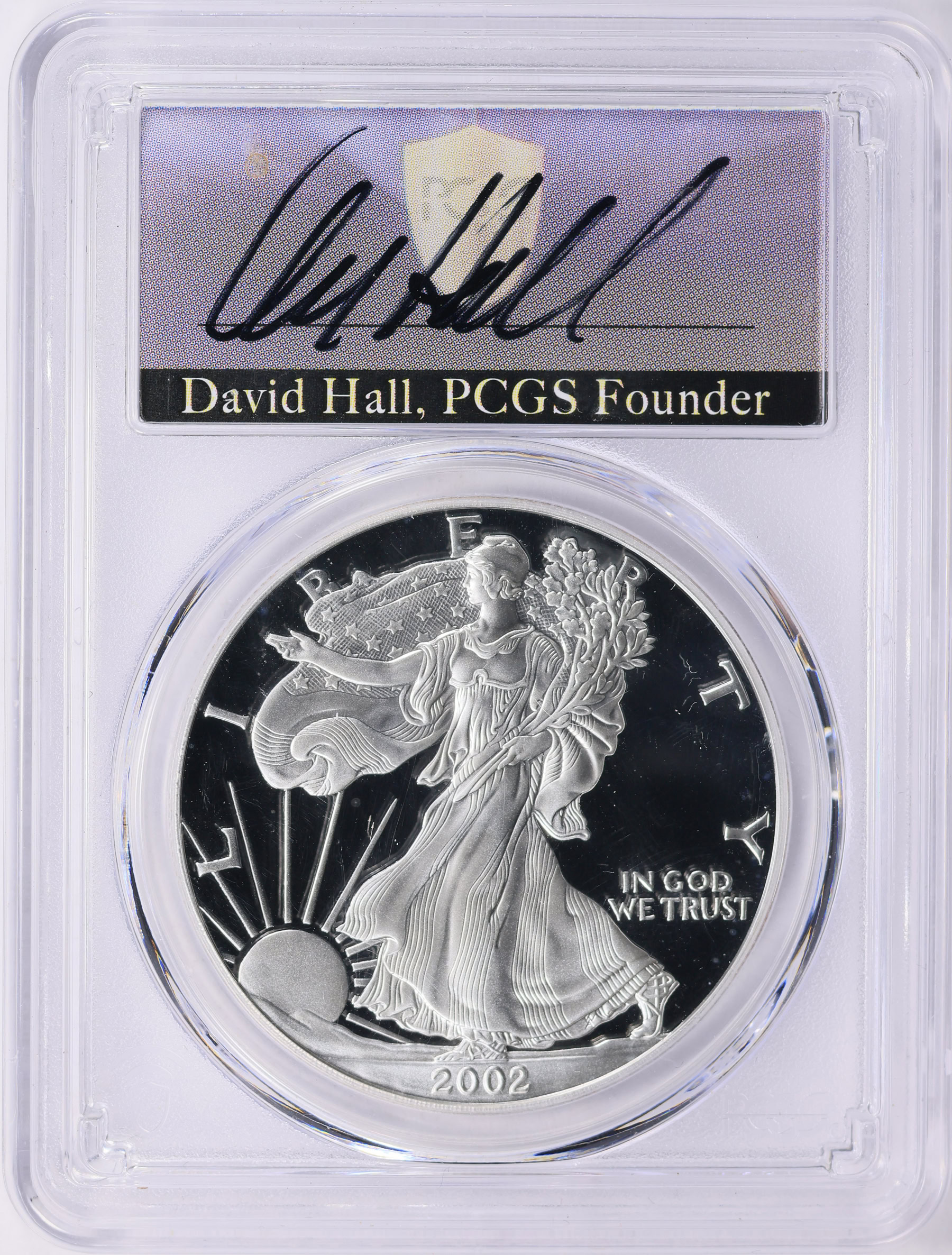 2002-W $1 Silver Eagle PCGS Proof-70 DCAM (David Hall Signed Label ...