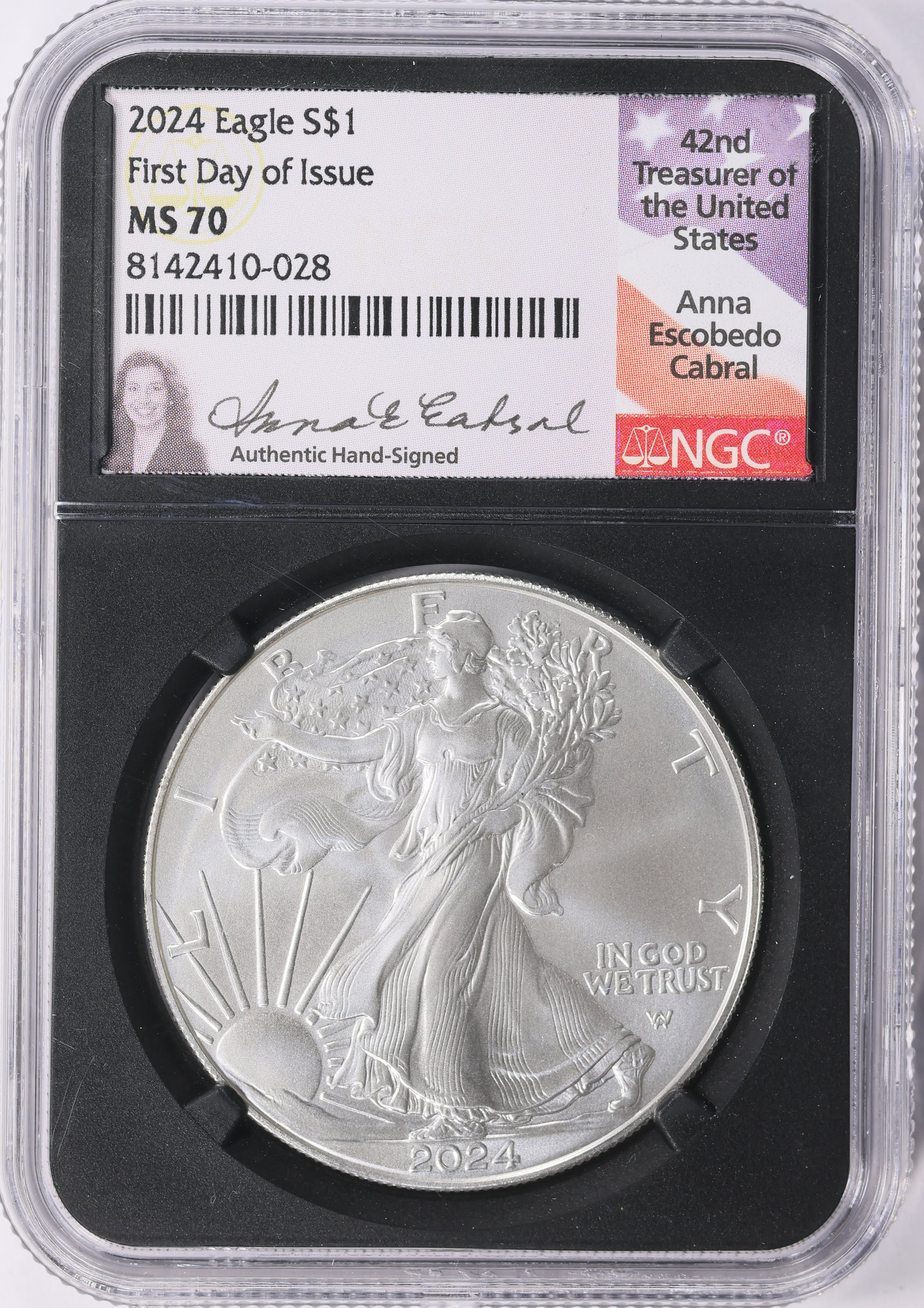 2024 $1 Silver Eagle First Day of Issue NGC MS-70 (Anna Cabral Signed ...