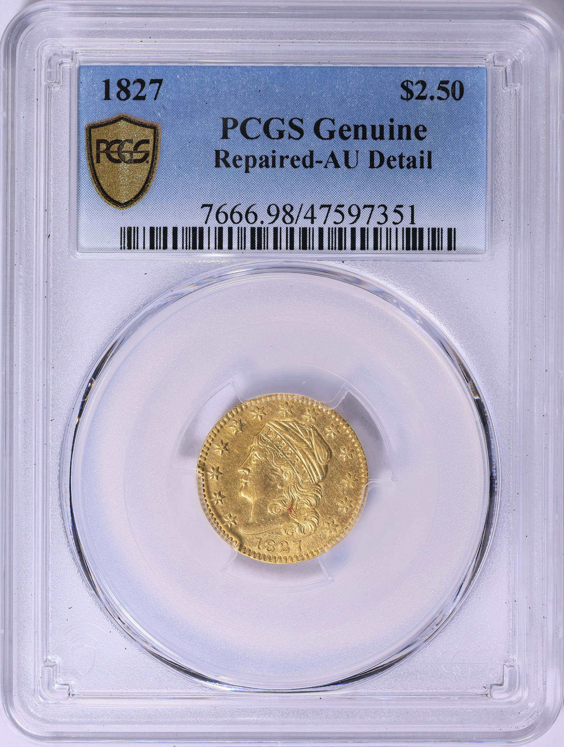 1827 Capped Head Gold Quarter Eagle PCGS Genuine AU Details (Item 1802685) | GreatCollections ...