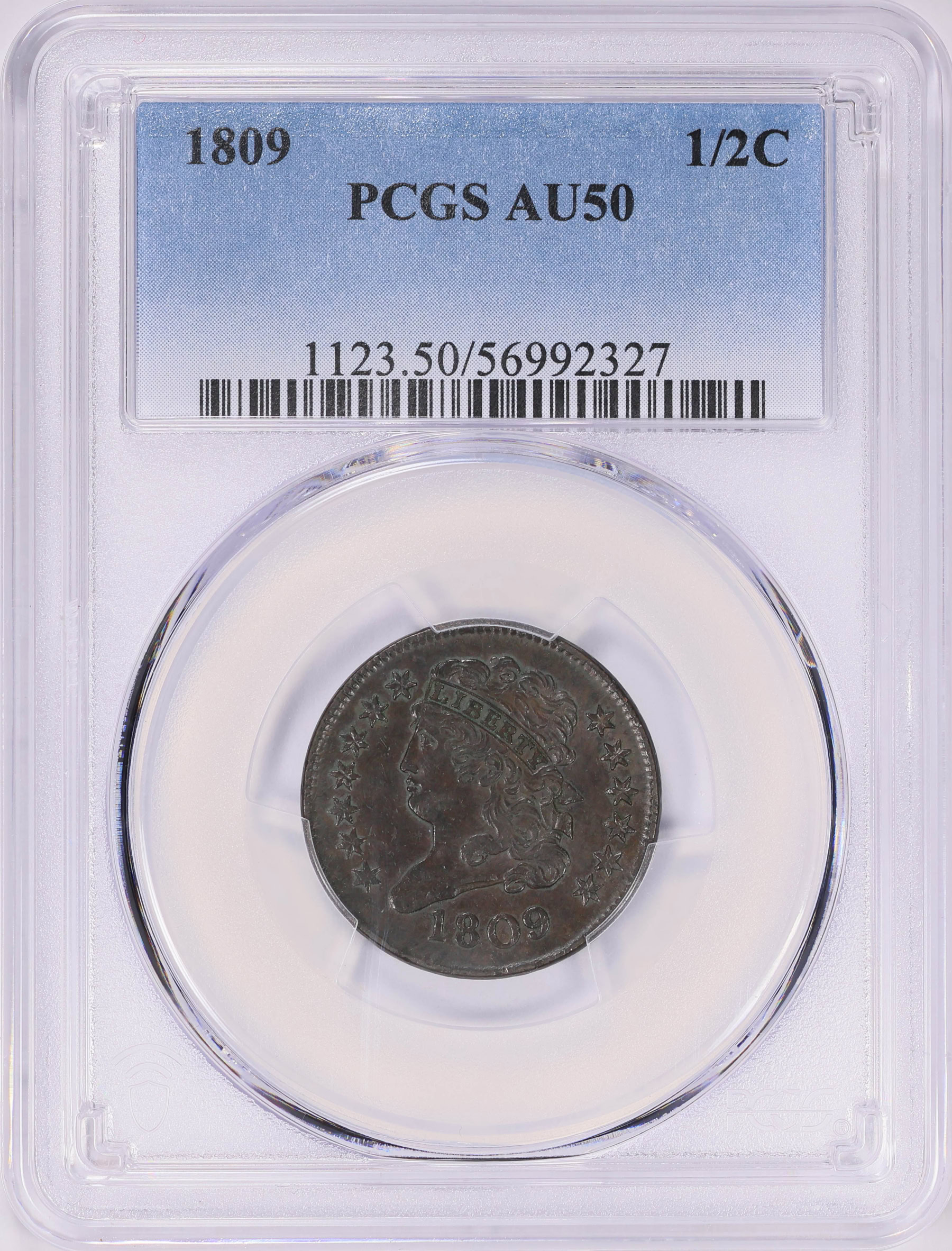 1809 Classic Half Cent PCGS AU-50 BN (Item 1802831) | GreatCollections Coin Auctions