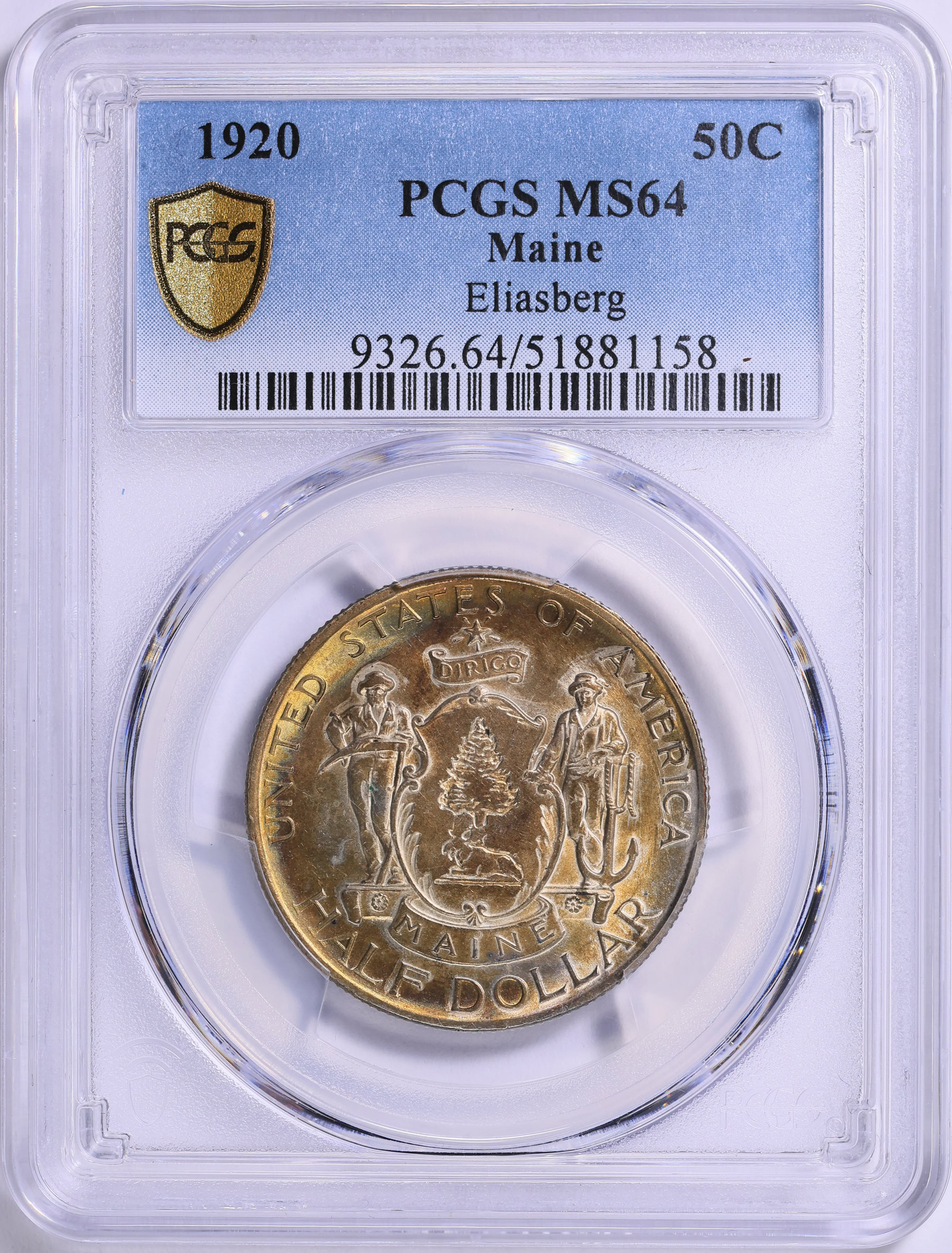 1920 Maine Centennial Half Dollar PCGS MS-64 (Toned) (Eliasberg ...
