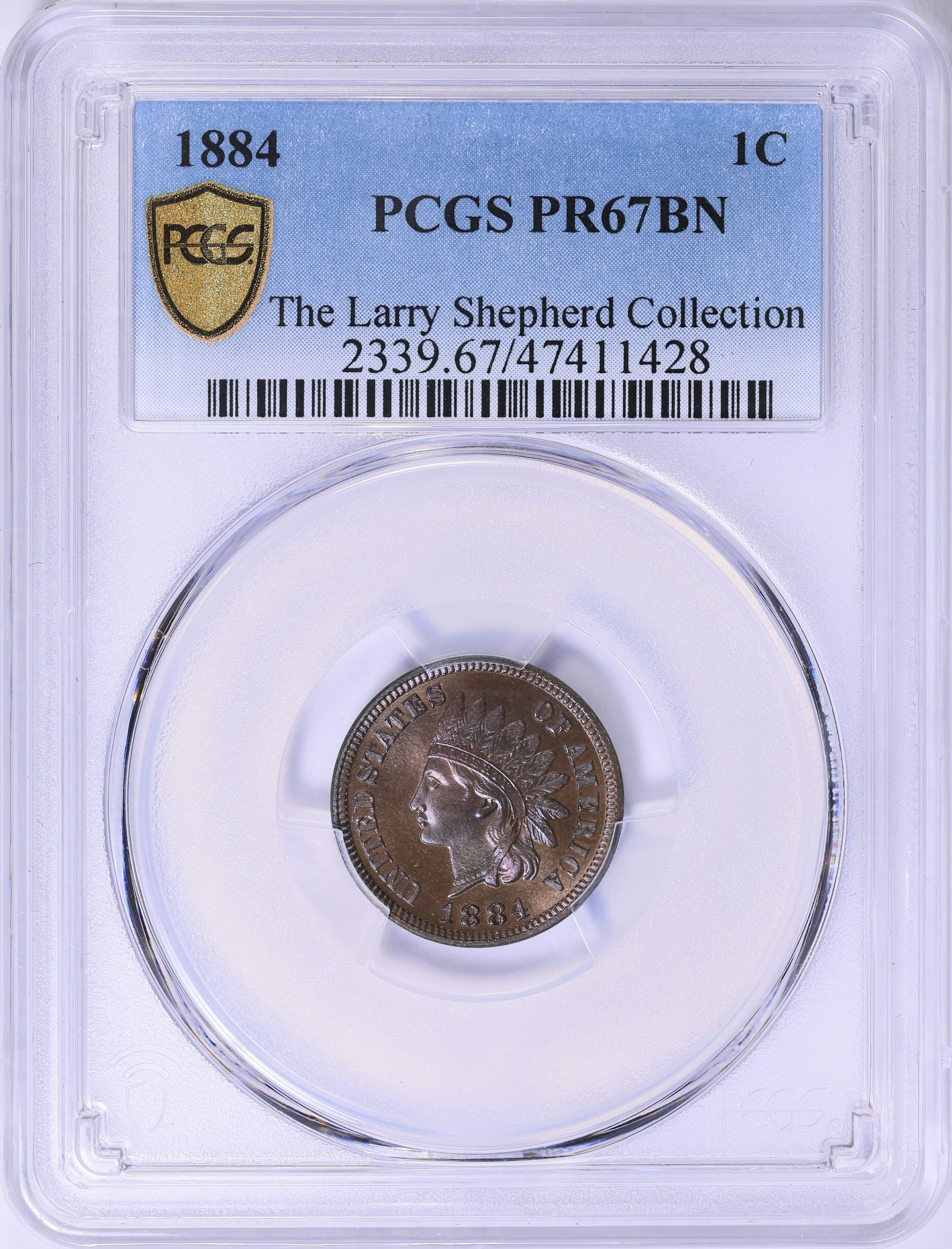 1884 Indian Cent PCGS Proof-67 BN (Toned) (The Larry Shepherd ...