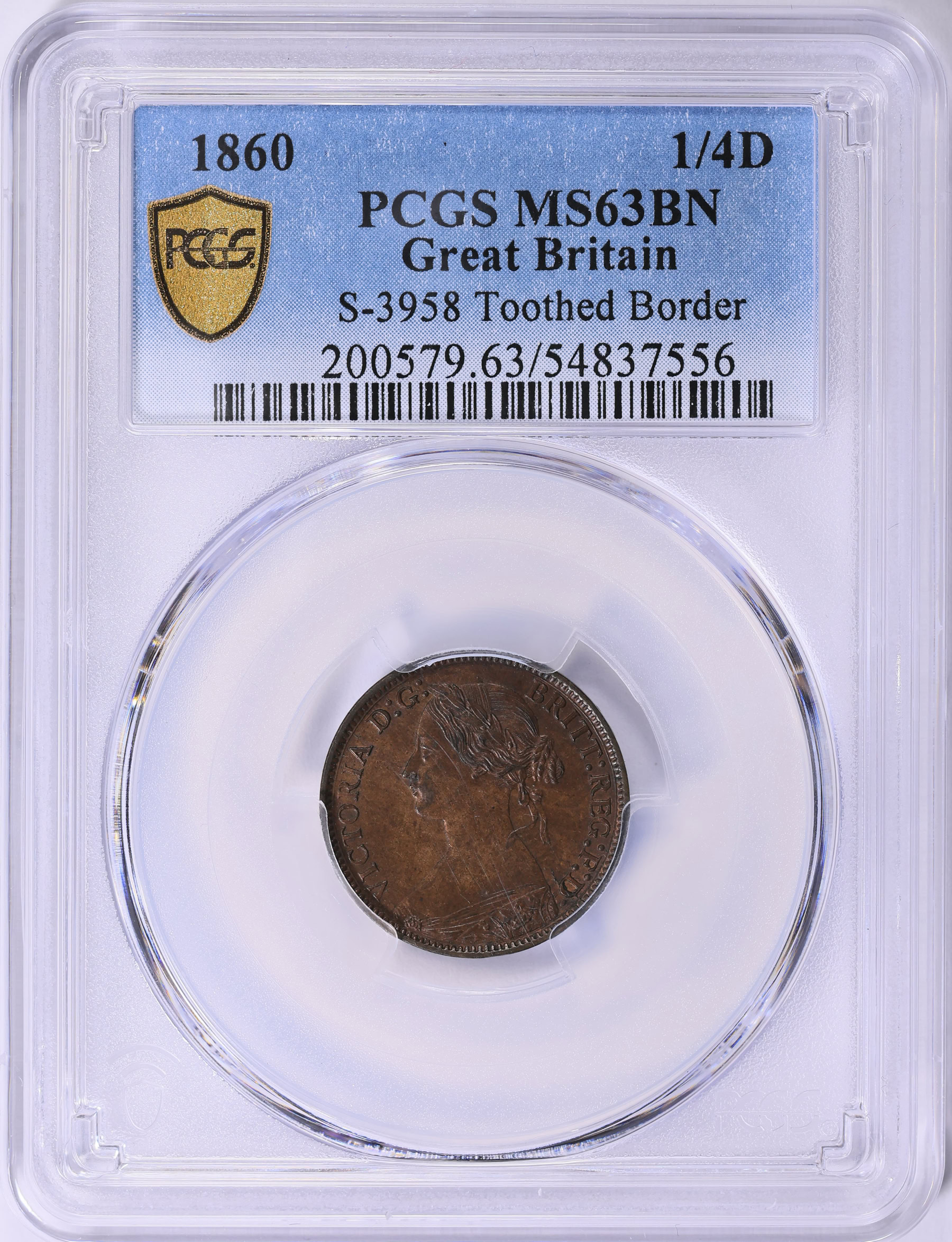 Great Britain 1860 Farthing Toothed Border KM-747.2 PCGS MS-63 BN (Item ...