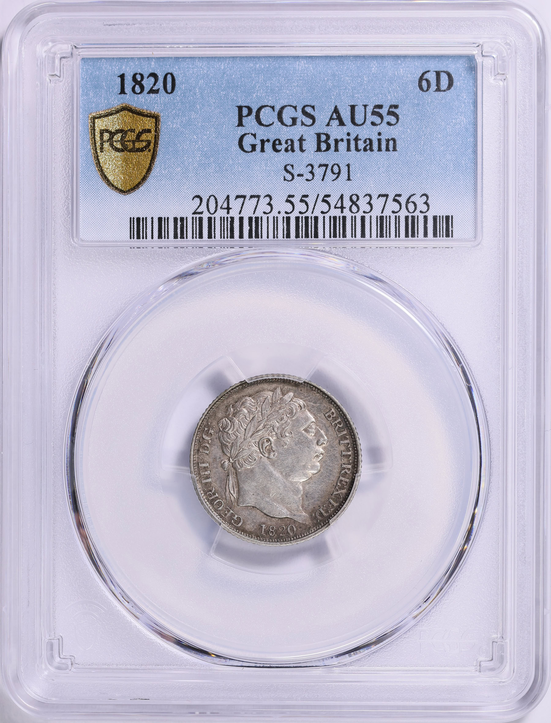 Great Britain 1820 Silver 6 Pence KM-665 PCGS AU-55 (Item 1803014 ...