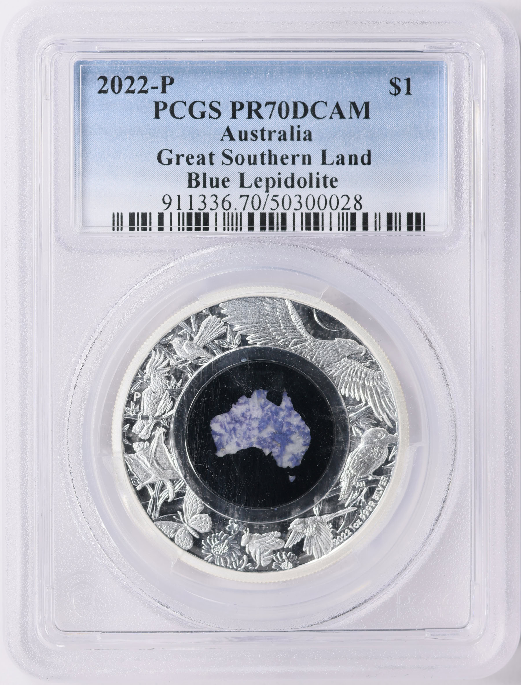 Australia 2022-P Silver Dollar Great Southern Land Blue Lepidolite KM ...