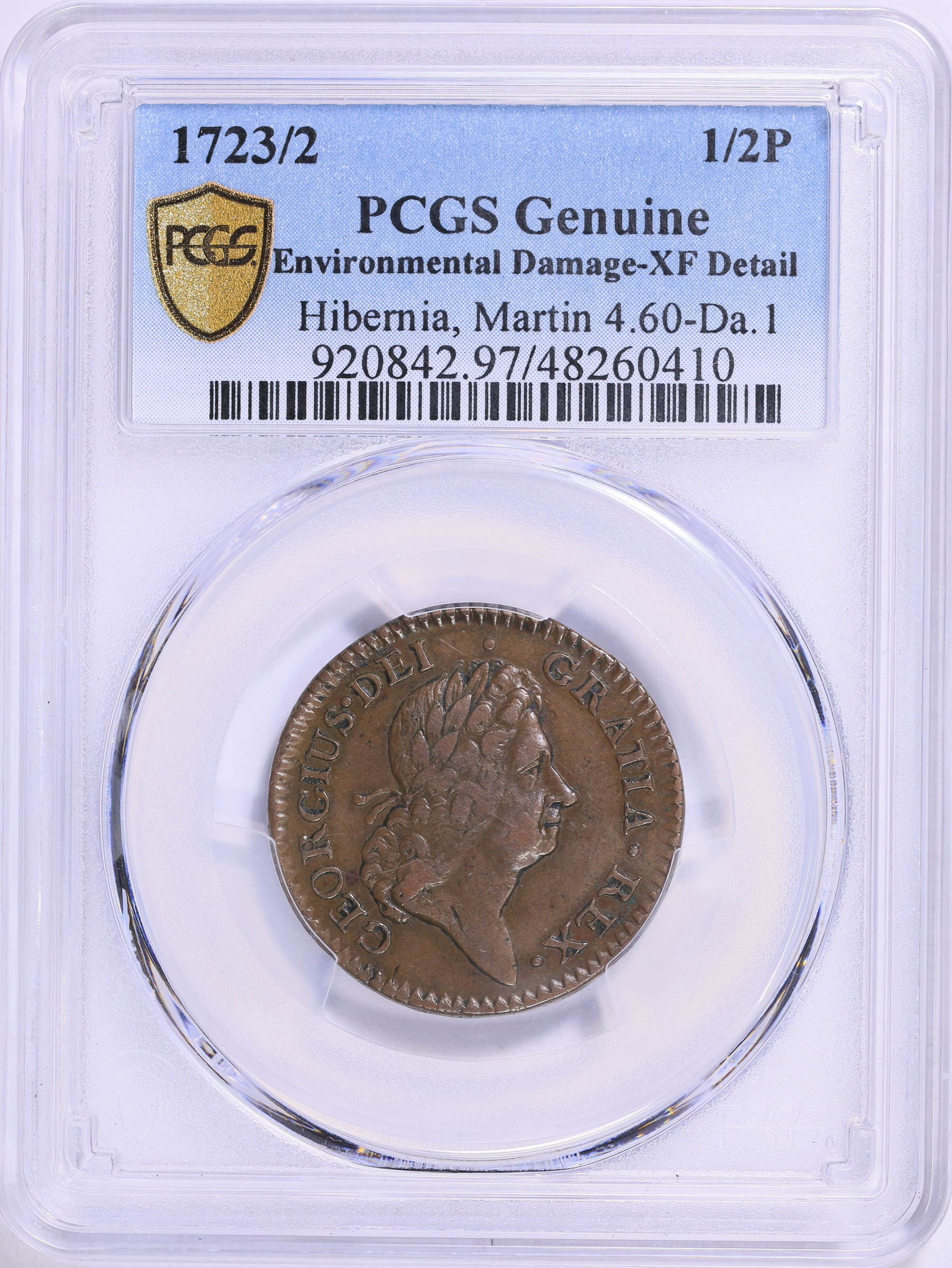 1723/2 Woods Hibernia Halfpence Martin 4.60-Da.1 PCGS Genuine XF Details | PCGS Cert #48260410 ...