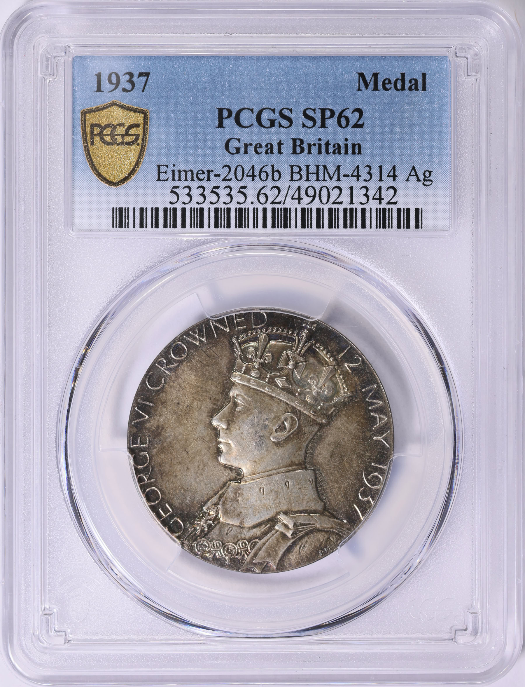 Great Britain 1937 Silver 32mm Coronation of George VI Medal PCGS SP-62 ...