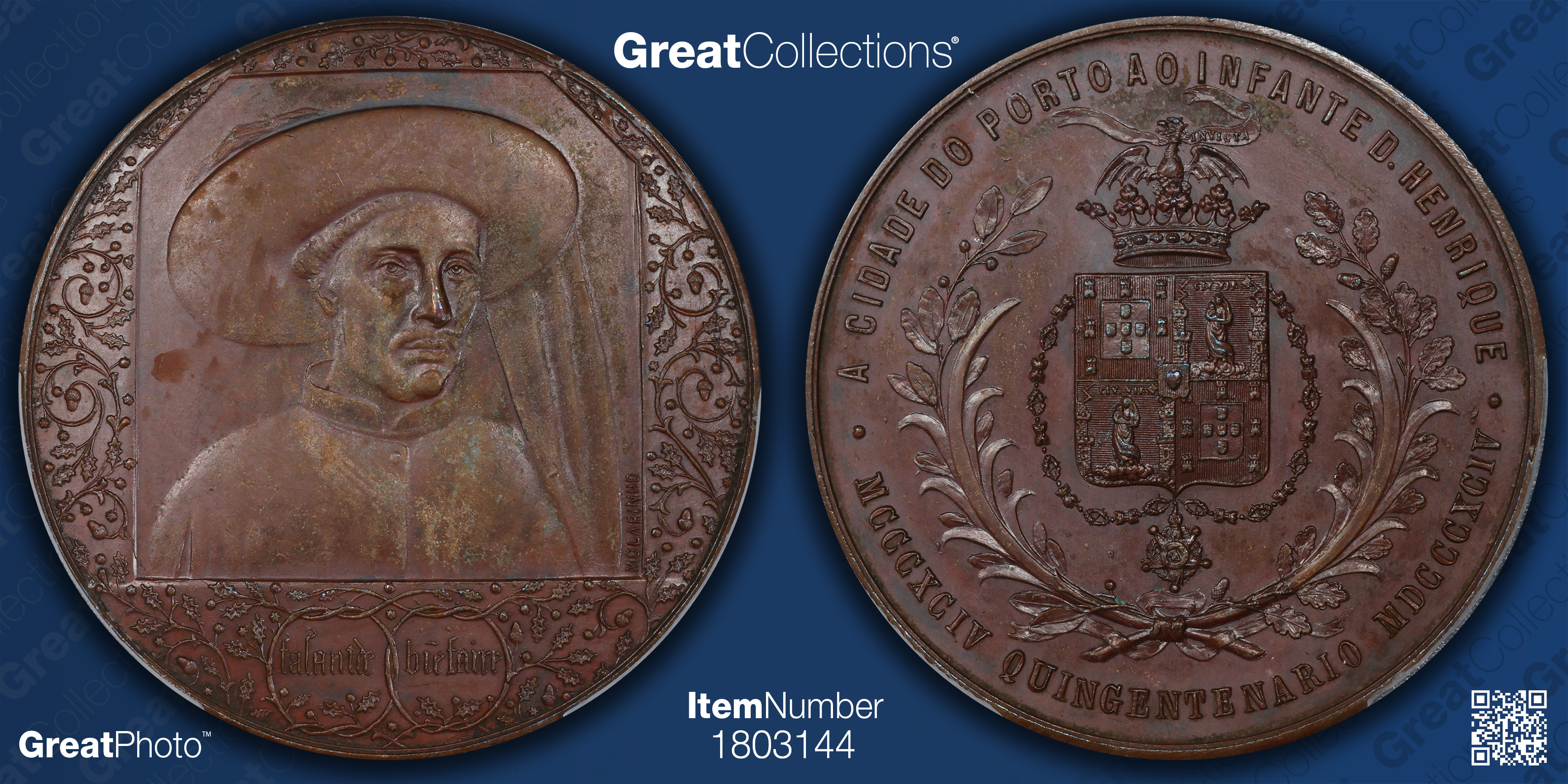 Portugal ND (1894) Copper 50mm Birth of Henry the Navigator 500th ...
