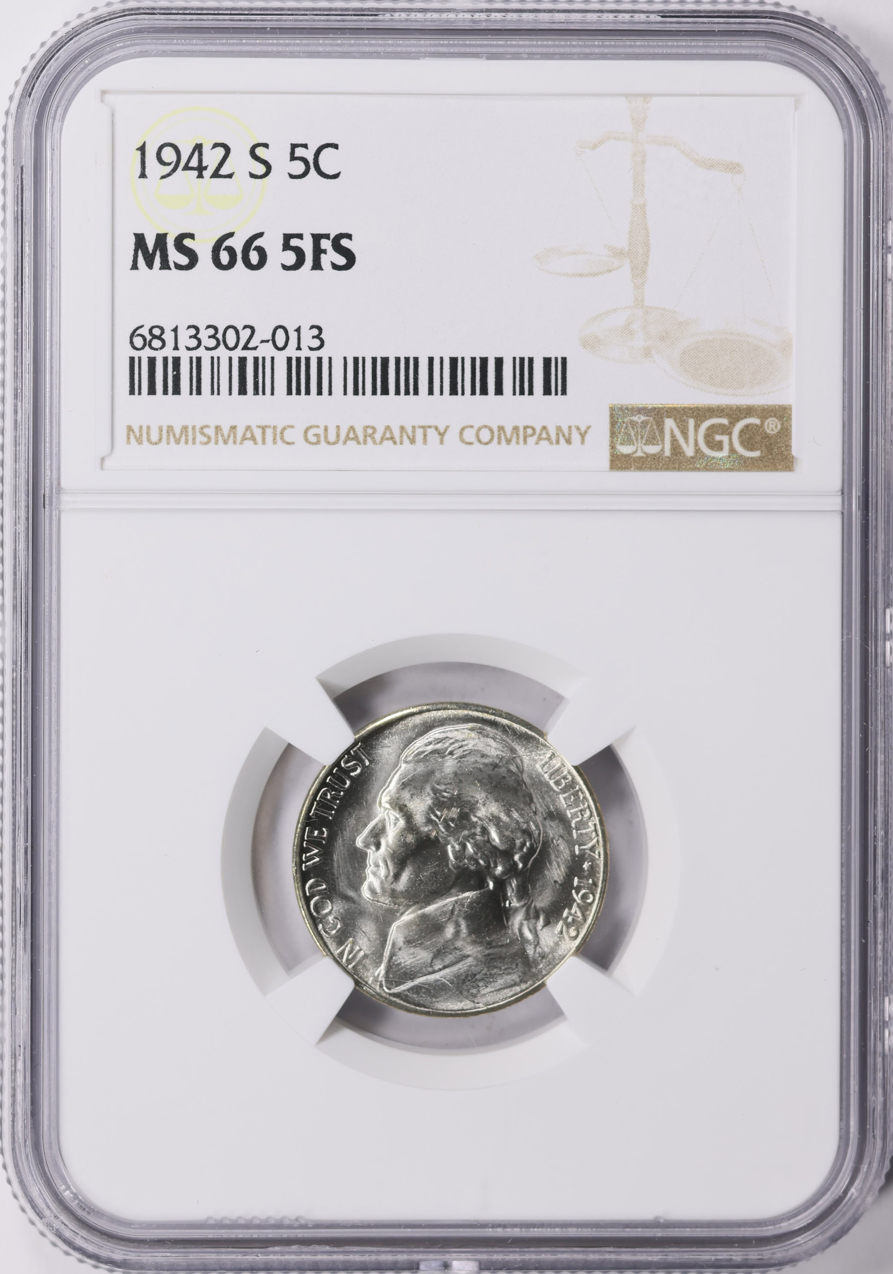 1942-S Jefferson Nickel NGC MS-66 5FS (Item 1803177) | GreatCollections Coin Auctions