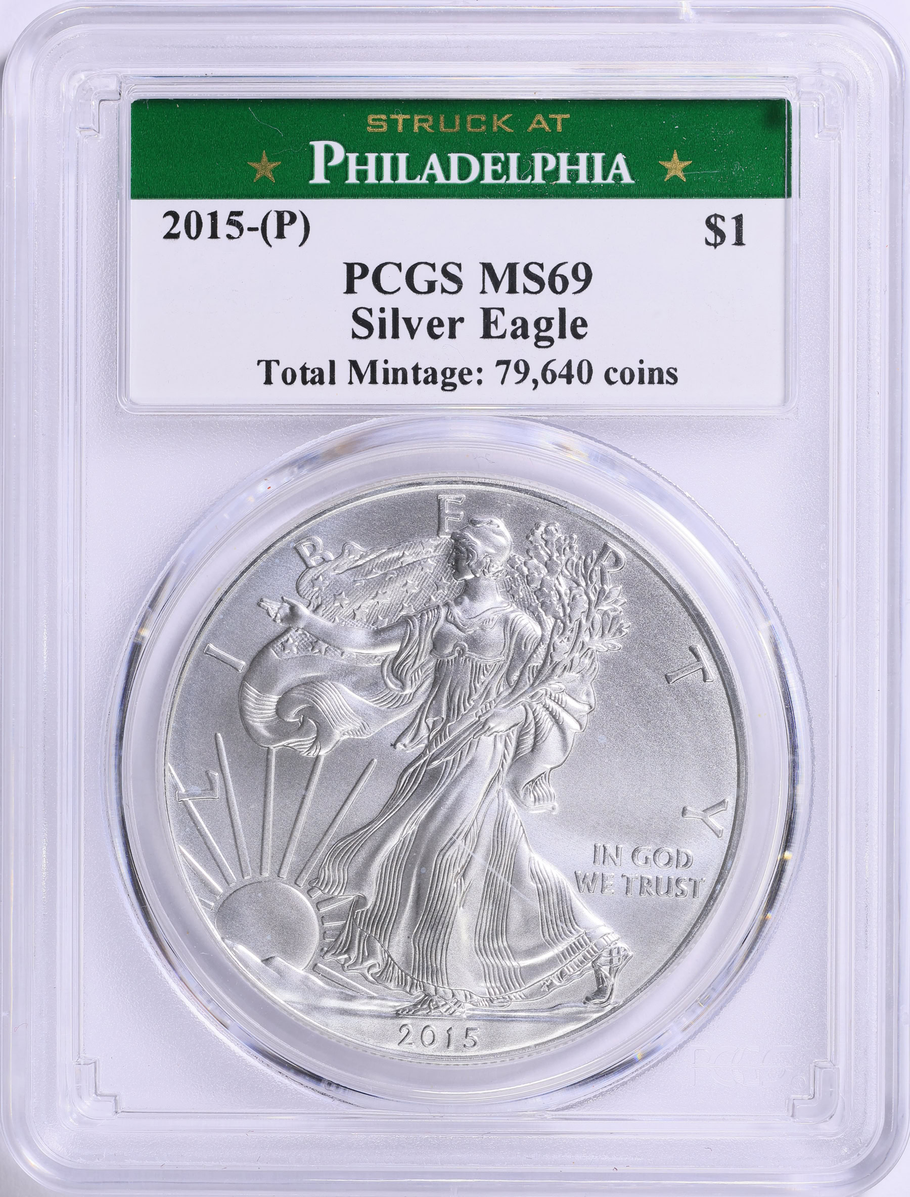 2015-(P) $1 Silver Eagle Struck at Philadelphia PCGS MS-69 (Item 1803213) | GreatCollections ...