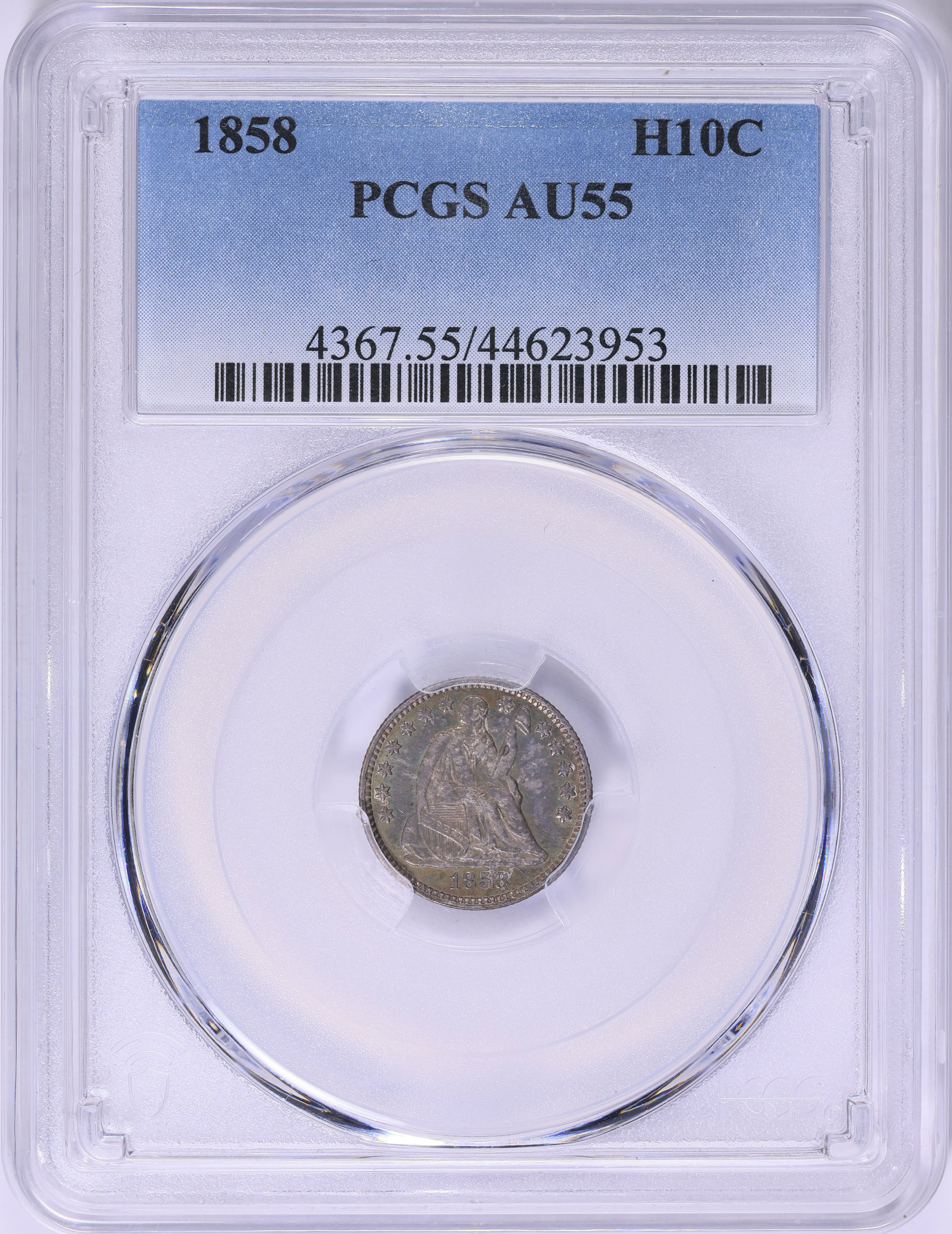 1858 Seated Liberty Half Dime PCGS AU-55 (Toned) (Item 1803255) | GreatCollections Coin Auctions