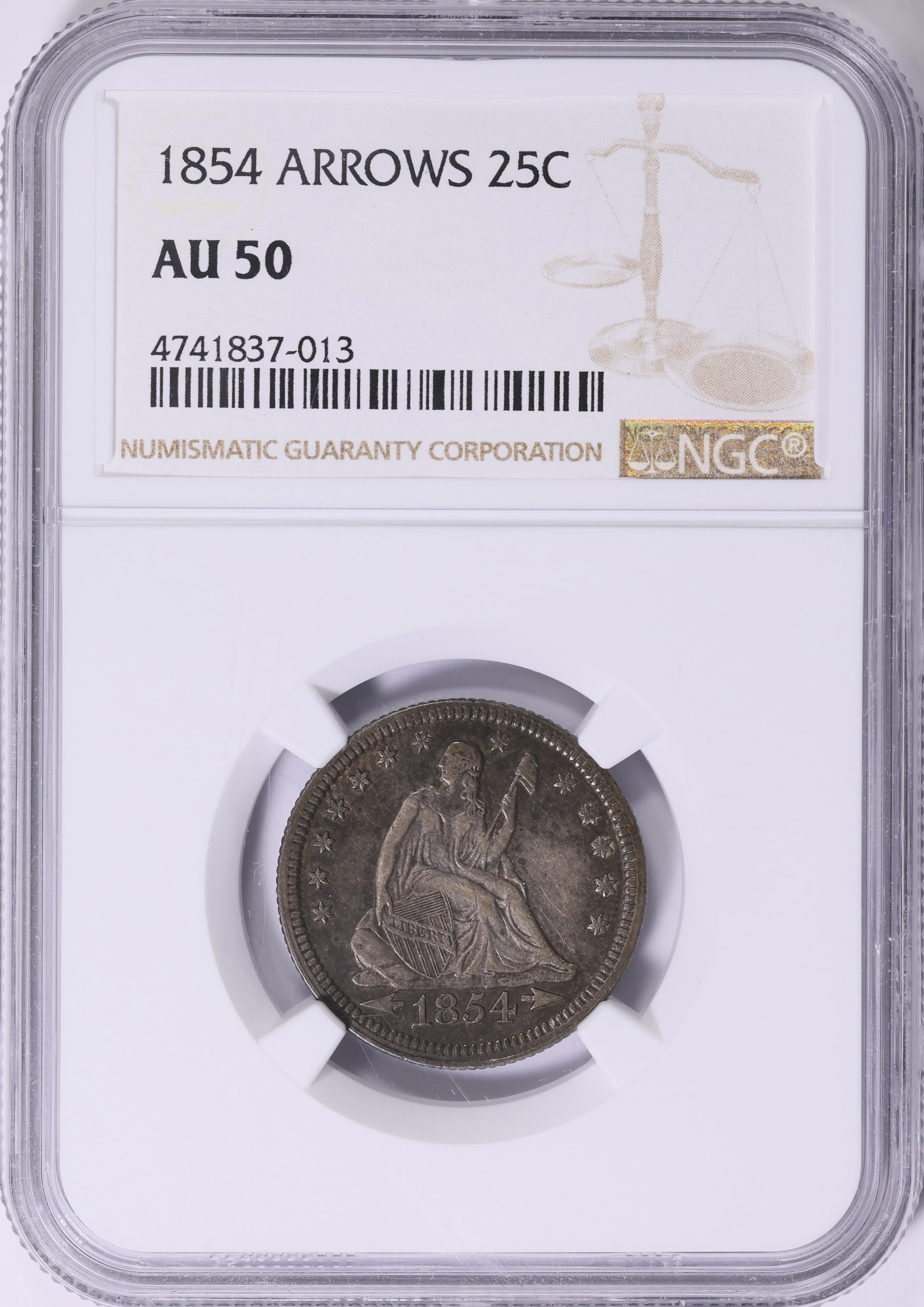 1854 Seated Liberty Quarter Arrows NGC AU-50 (Item 1803260 ...