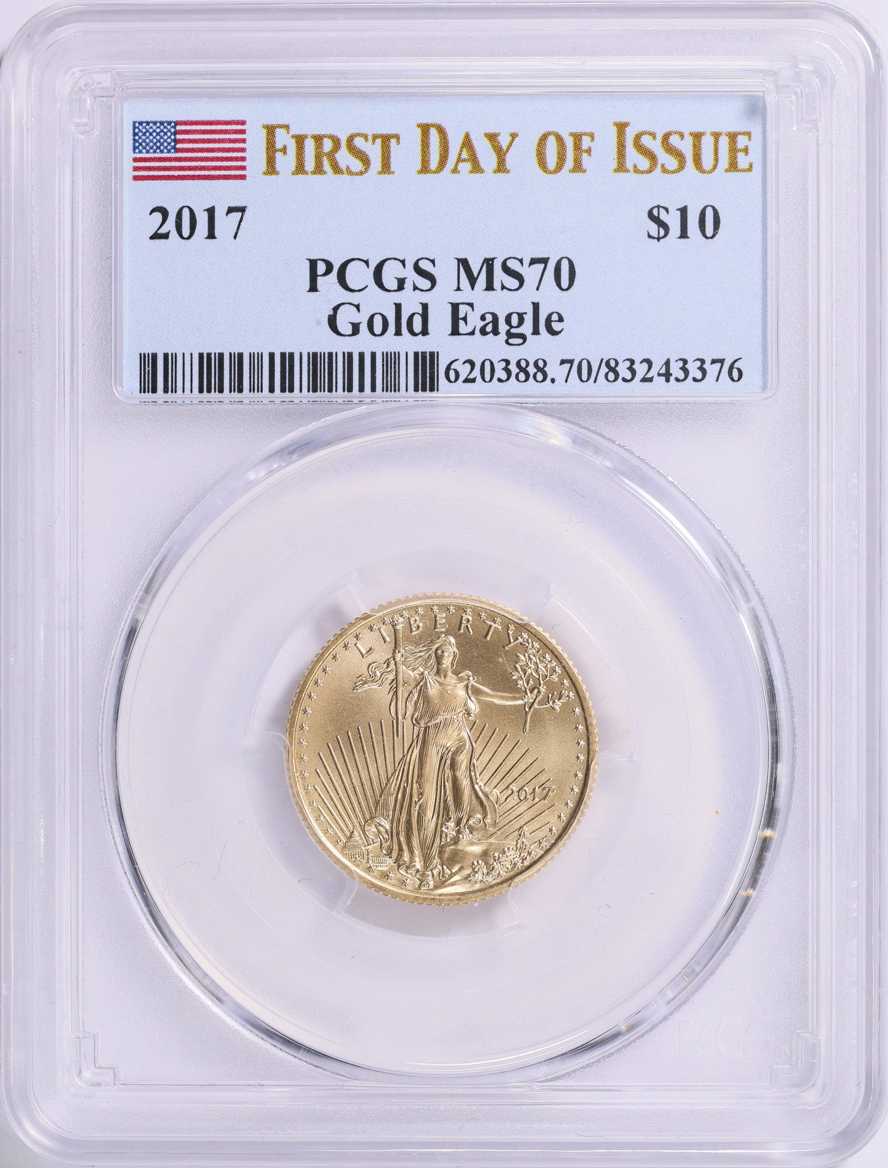 2017 $10 Quarter-Ounce Gold American Eagle First Day of Issue PCGS MS-70 (Item 1803266 ...