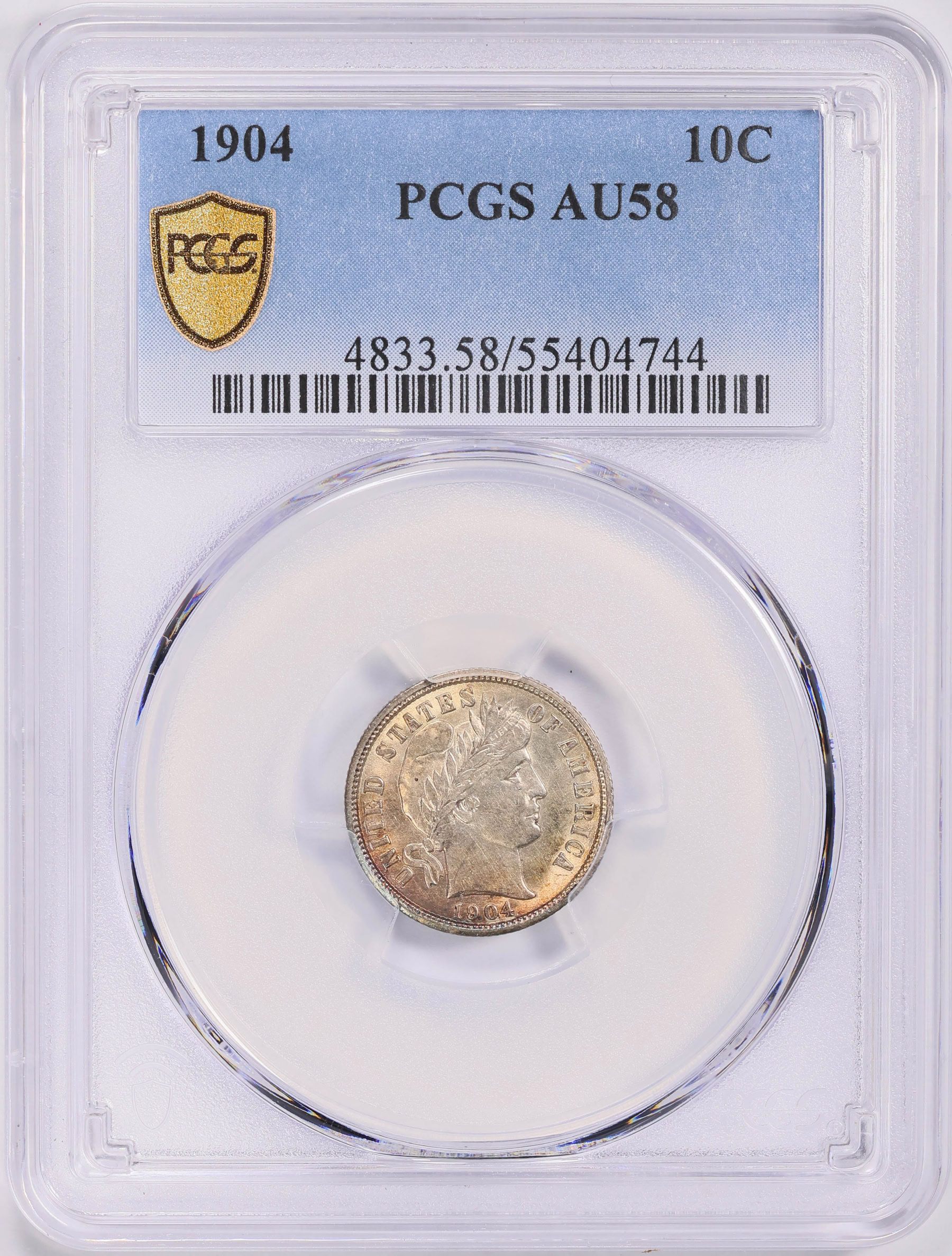 1904 Barber Dime PCGS AU-58 (Toned) (Item 1803289) | GreatCollections Coin Auctions