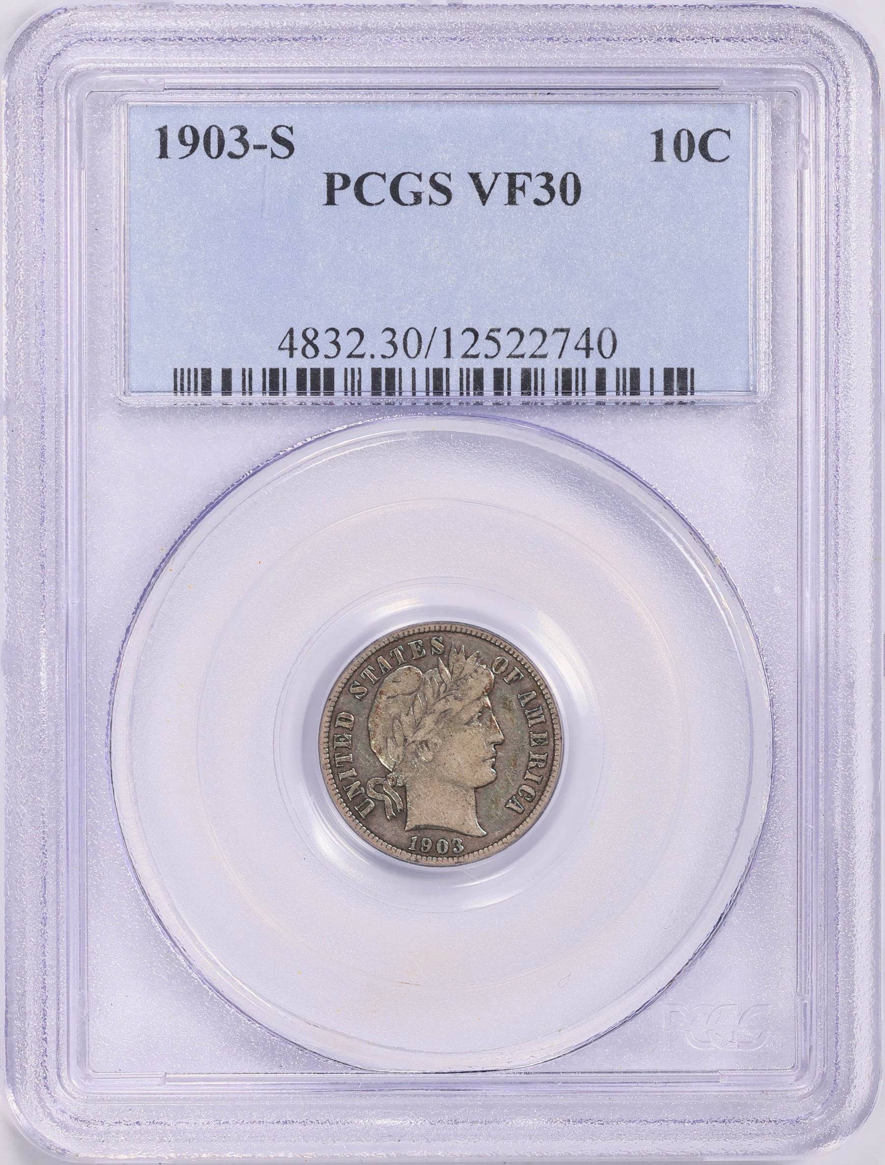 1903-S Barber Dime PCGS VF-30 (Toned) (Item 1803433) | GreatCollections Coin Auctions