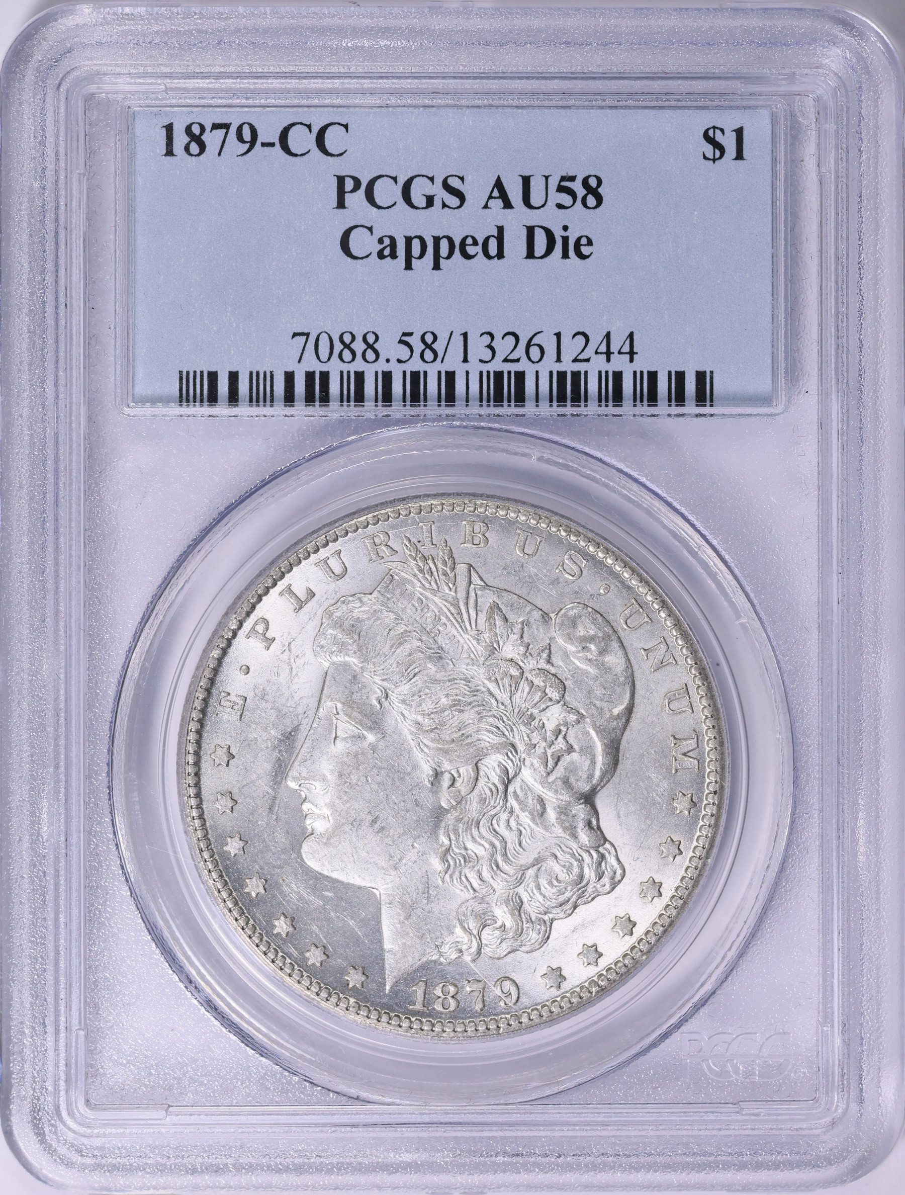 1879-CC Morgan Silver Dollar Capped Die PCGS AU-58 (Item 1803470) | GreatCollections Coin Auctions