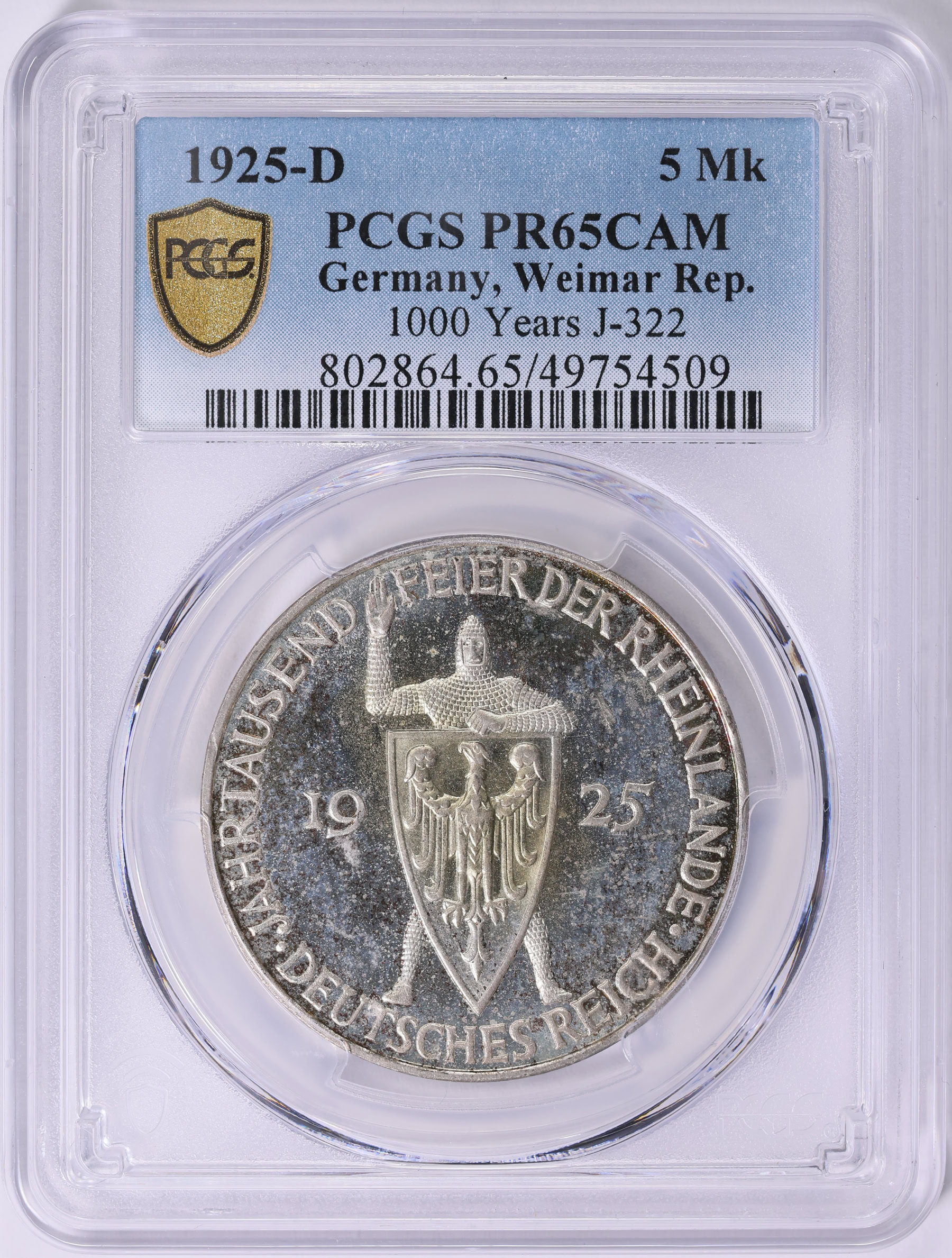 Germany 1925-D Silver 5 Marks 1,000 Years of the Rhineland KM-47 PCGS ...