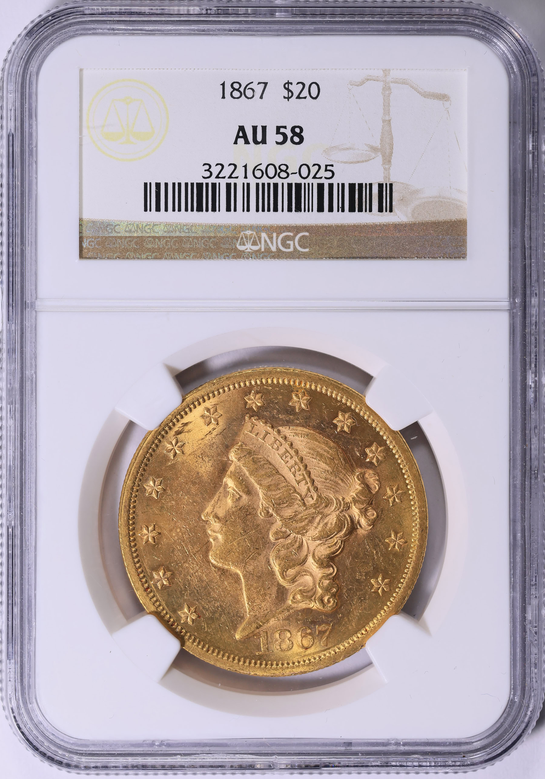 1867 Liberty Gold Double Eagle NGC AU-58 (Item 1803536) | GreatCollections Coin Auctions