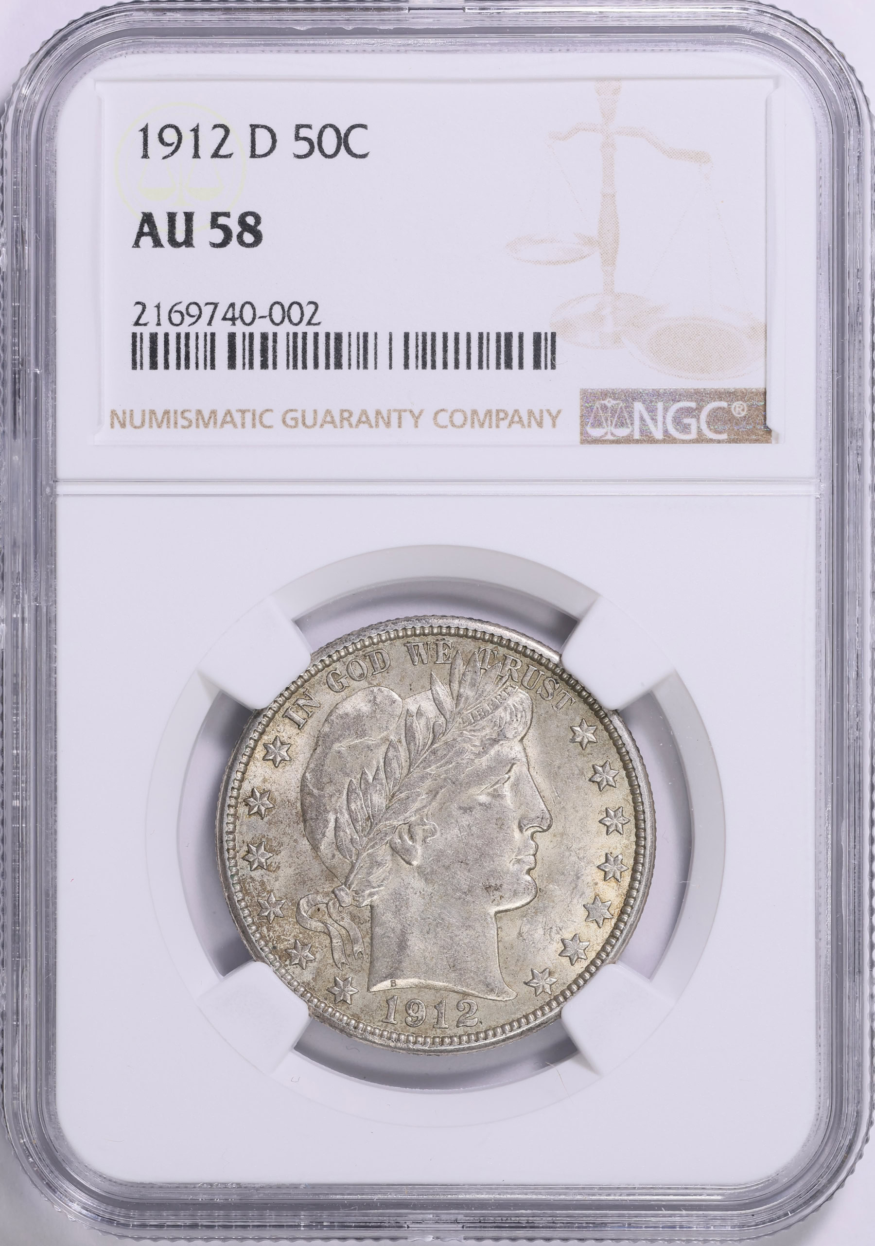 1912-D Barber Half Dollar NGC AU-58 (Item 1803540) | GreatCollections Coin Auctions
