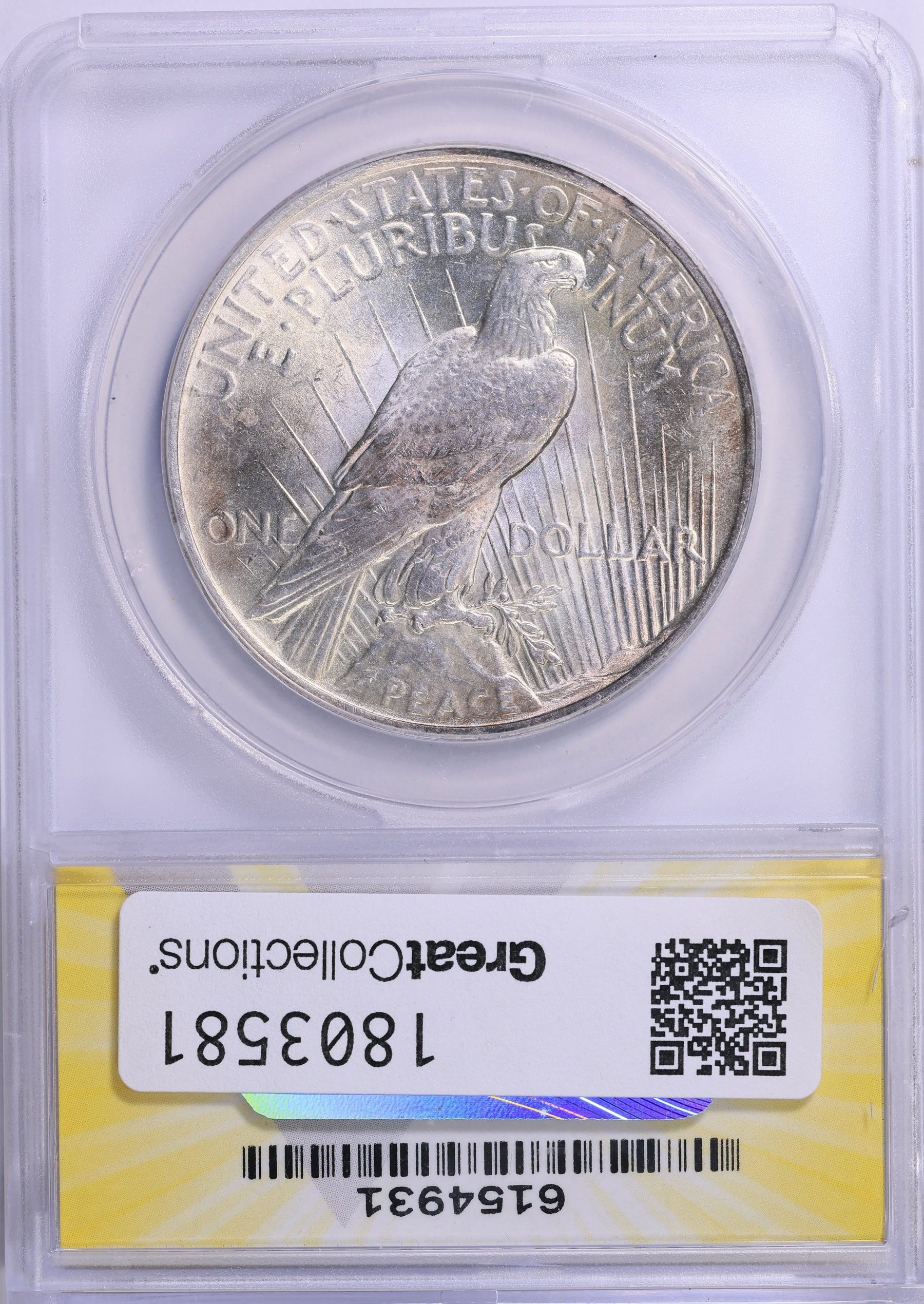 1923 Peace Silver Dollar ANACS MS-62 (Toned) (Item 1803581) | GreatCollections Coin Auctions