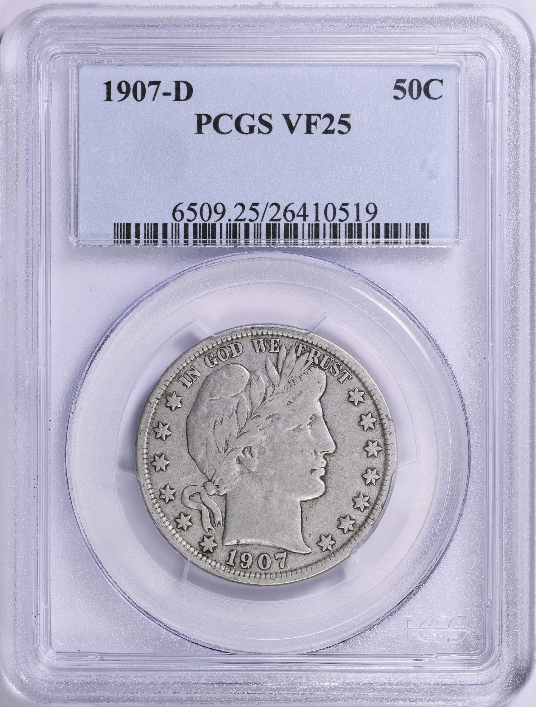 1907-D Barber Half Dollar PCGS VF-25 (Item 1803587) | GreatCollections Coin Auctions