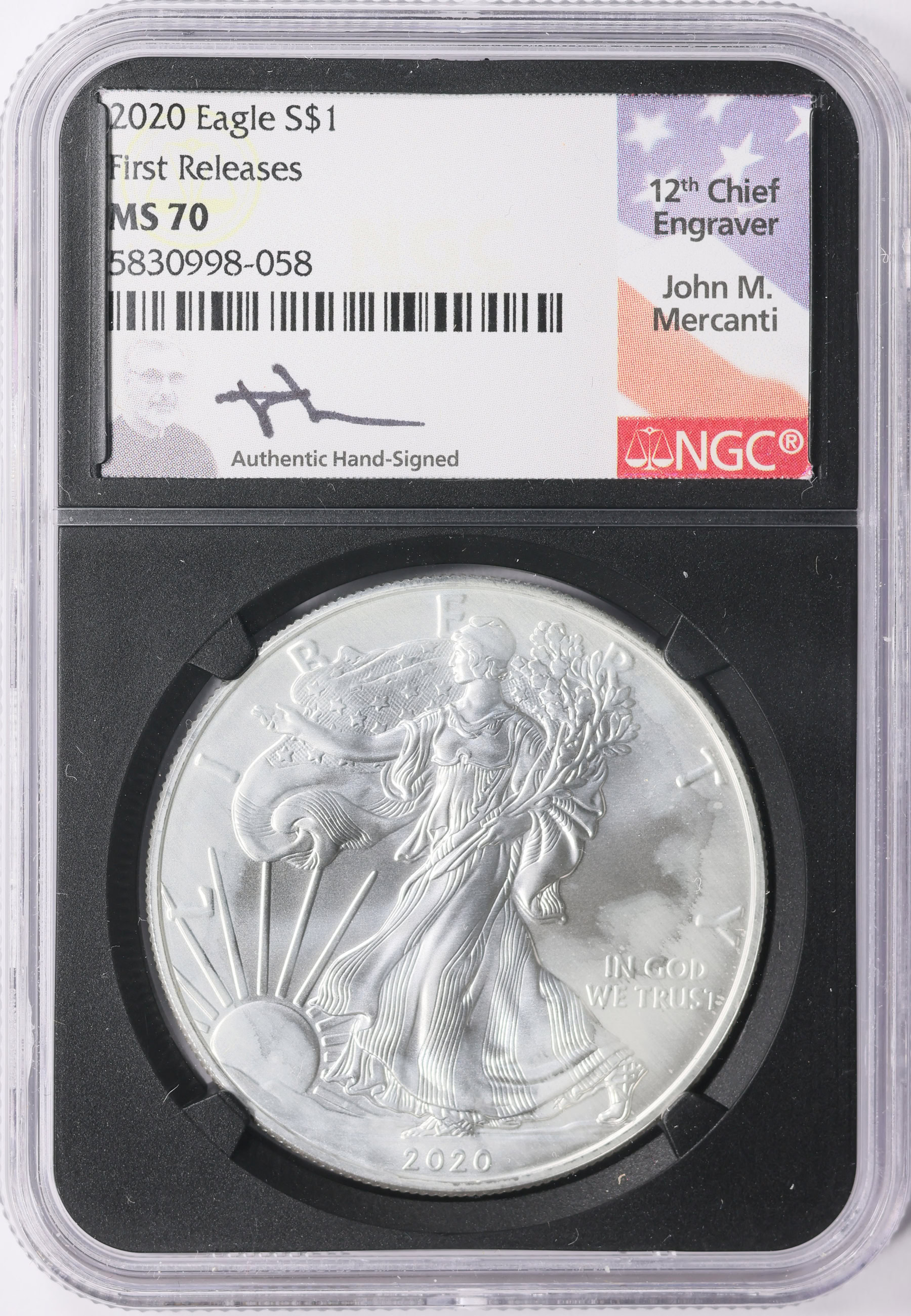 2020 $1 Silver Eagle First Releases NGC MS-70 (Mercanti Signed Label) (Black Retro Holder) (Item ...