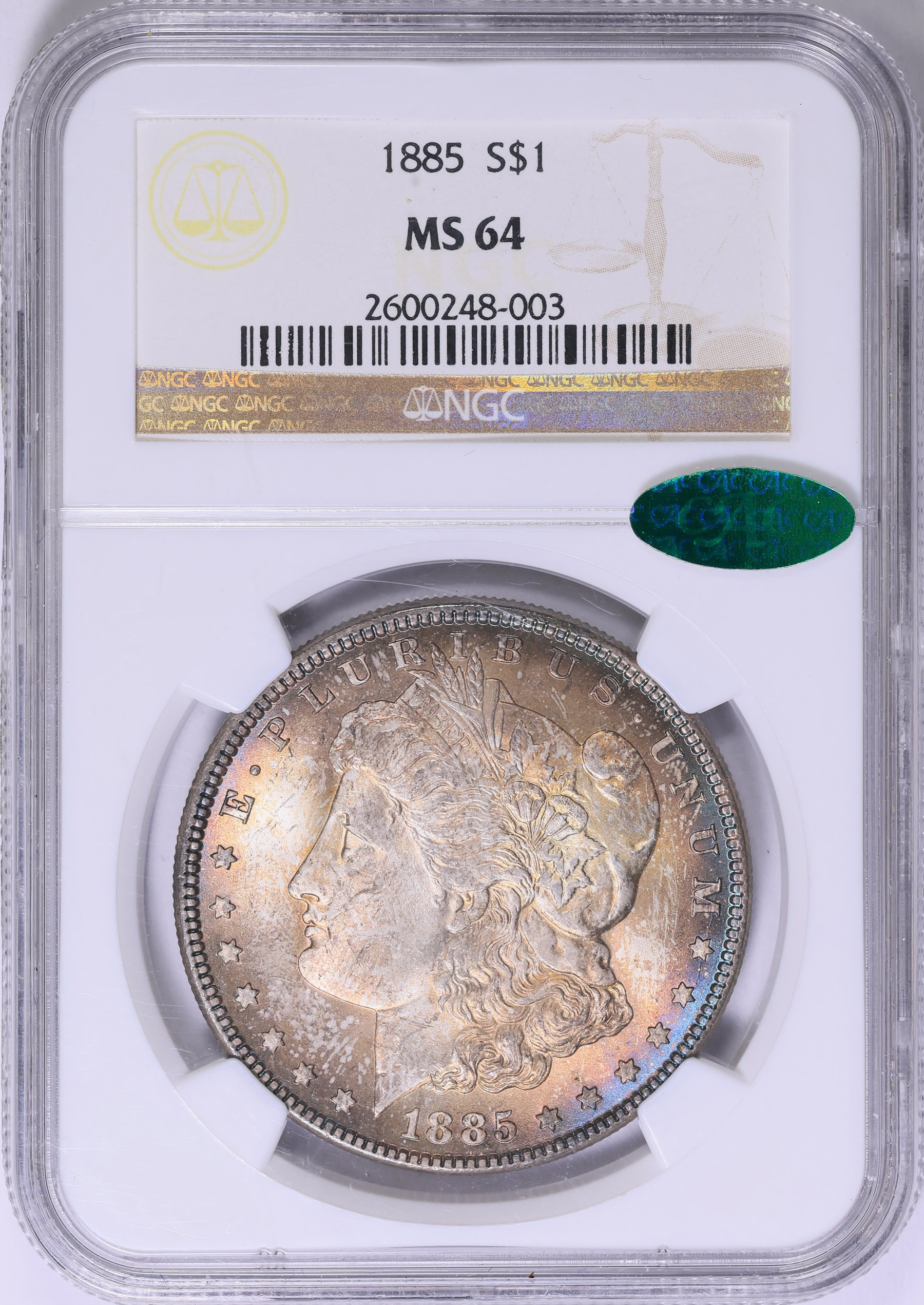 1885 Morgan Silver Dollar NGC MS-64 (CAC Green) (Toned) (Item 1803785) | GreatCollections Coin ...