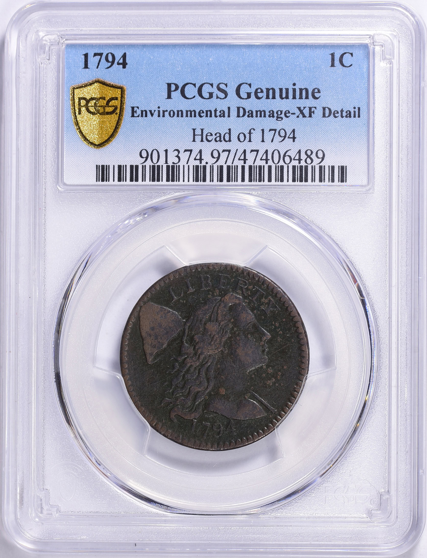 1794 Liberty Cap Cent Head of 1794 PCGS Genuine XF Details (Item ...