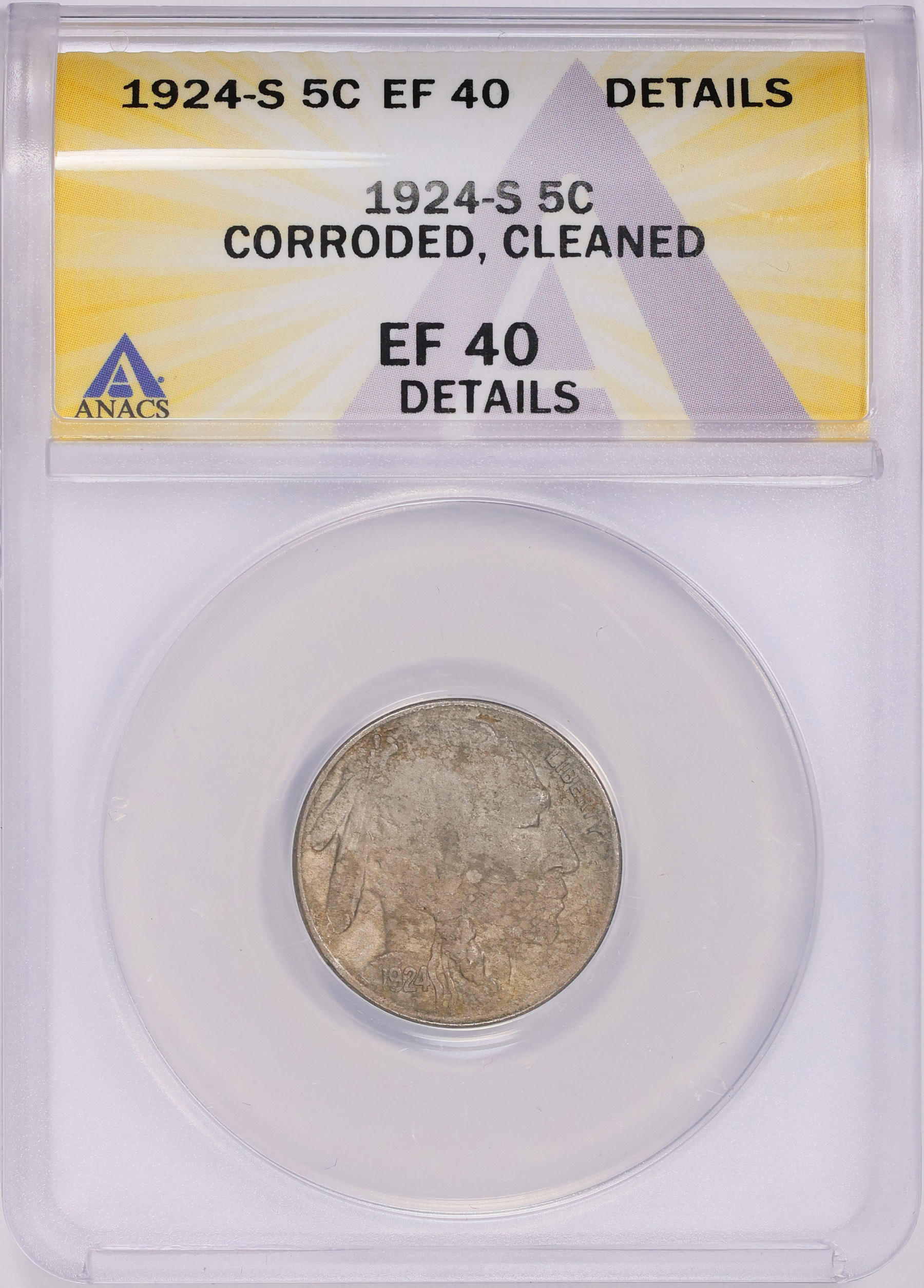1924-S Buffalo Nickel ANACS XF-40 Details (Item 1803811) | GreatCollections Coin Auctions