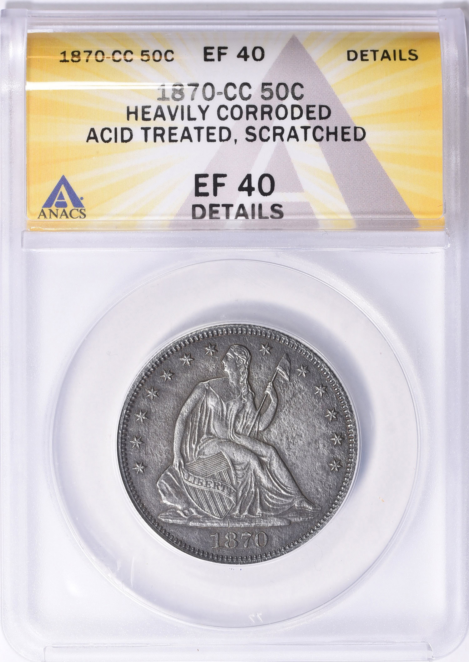 1870-CC Seated Liberty Half Dollar ANACS XF-40 Details (Item 1803818) | GreatCollections Coin ...