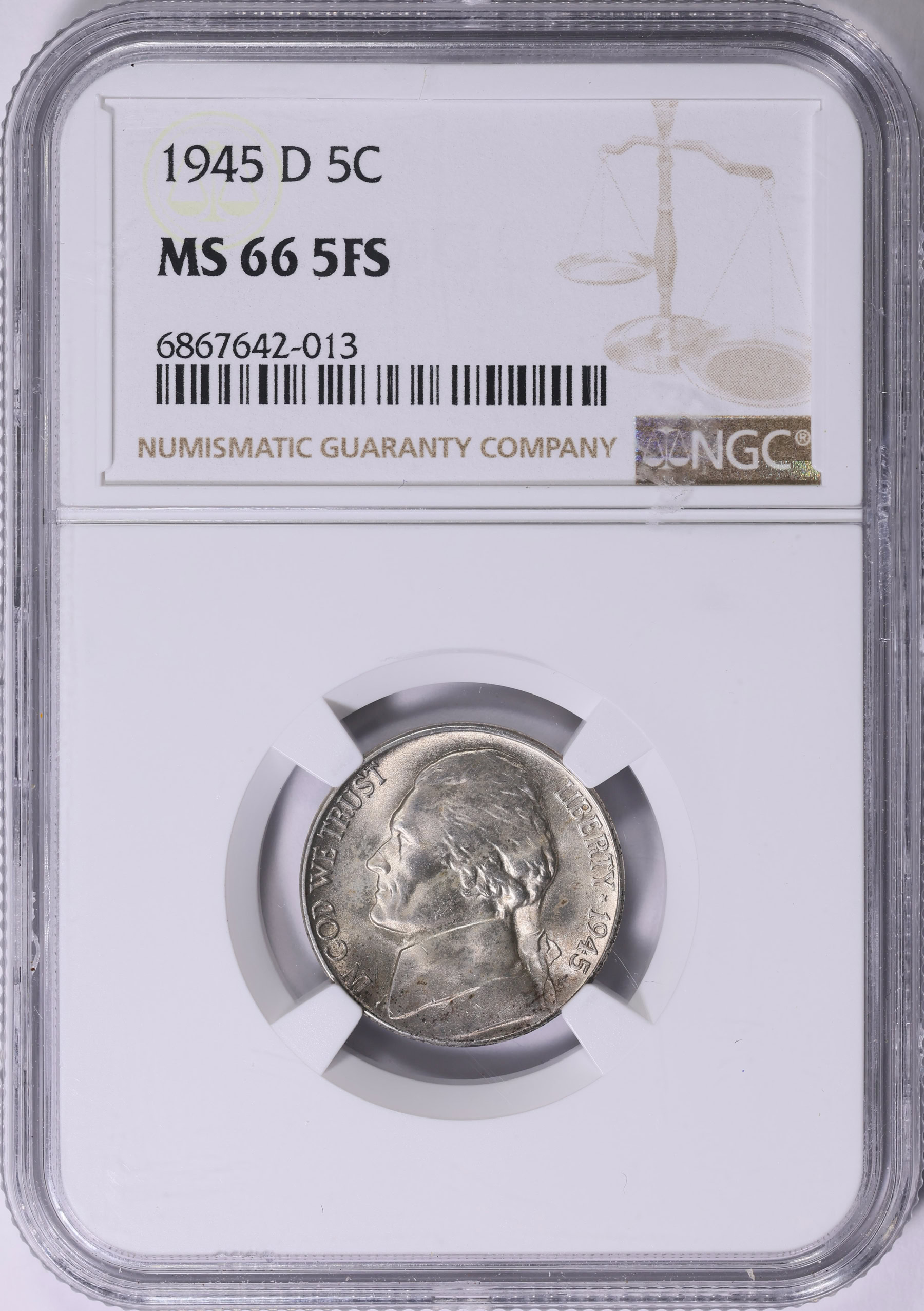 1945-D Jefferson Nickel NGC MS-66 5FS (Toned) (Item 1803856) | GreatCollections Coin Auctions