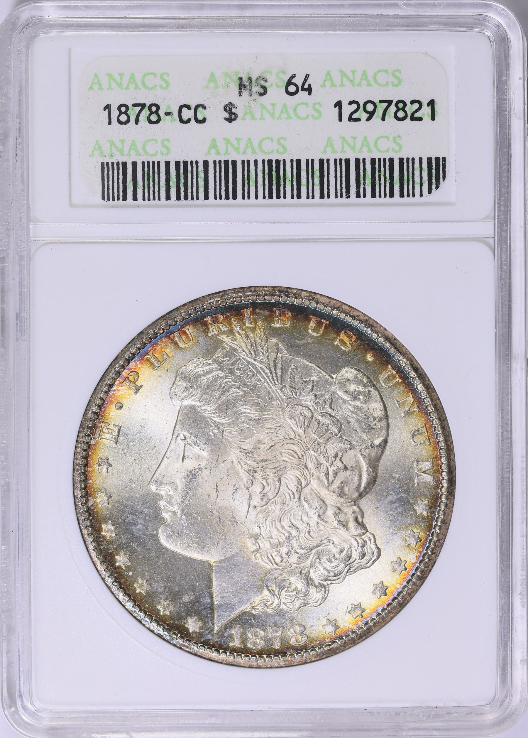 1878-CC Morgan Silver Dollar ANACS MS-64 OH (Toned) (Item 1803863) | GreatCollections Coin Auctions