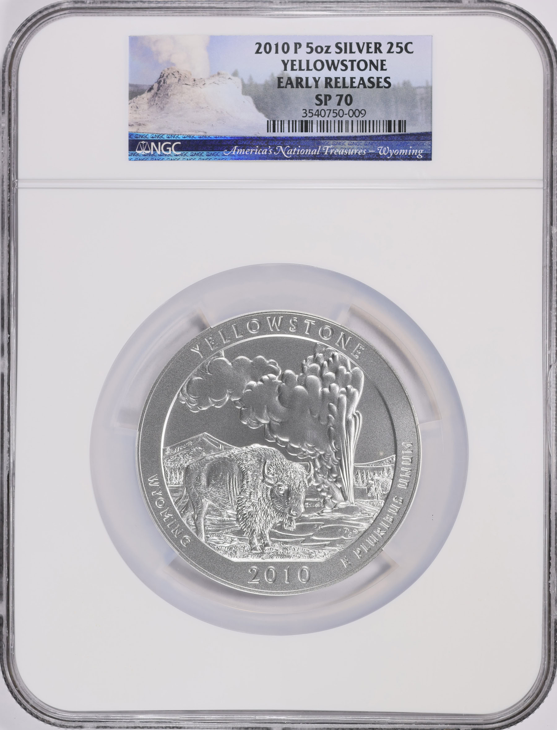 2010-P America the Beautiful 5 oz. Silver Quarter Yellowstone NP Early ...