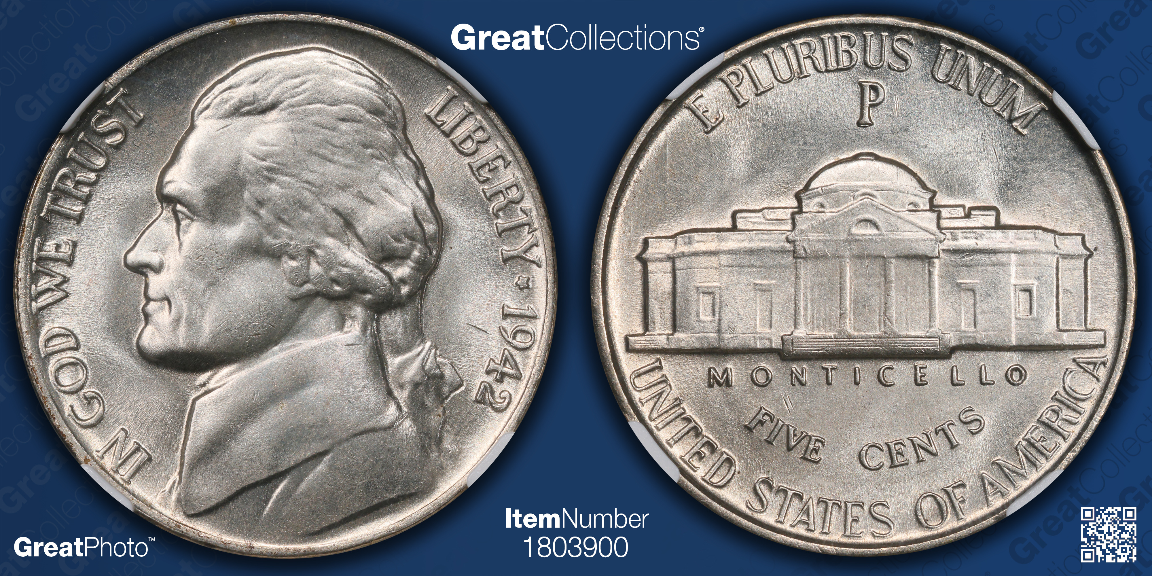 1942-P/P Jefferson Nickel Type 2 VP-002 NGC MS-66 (A. Biondi Collection ...