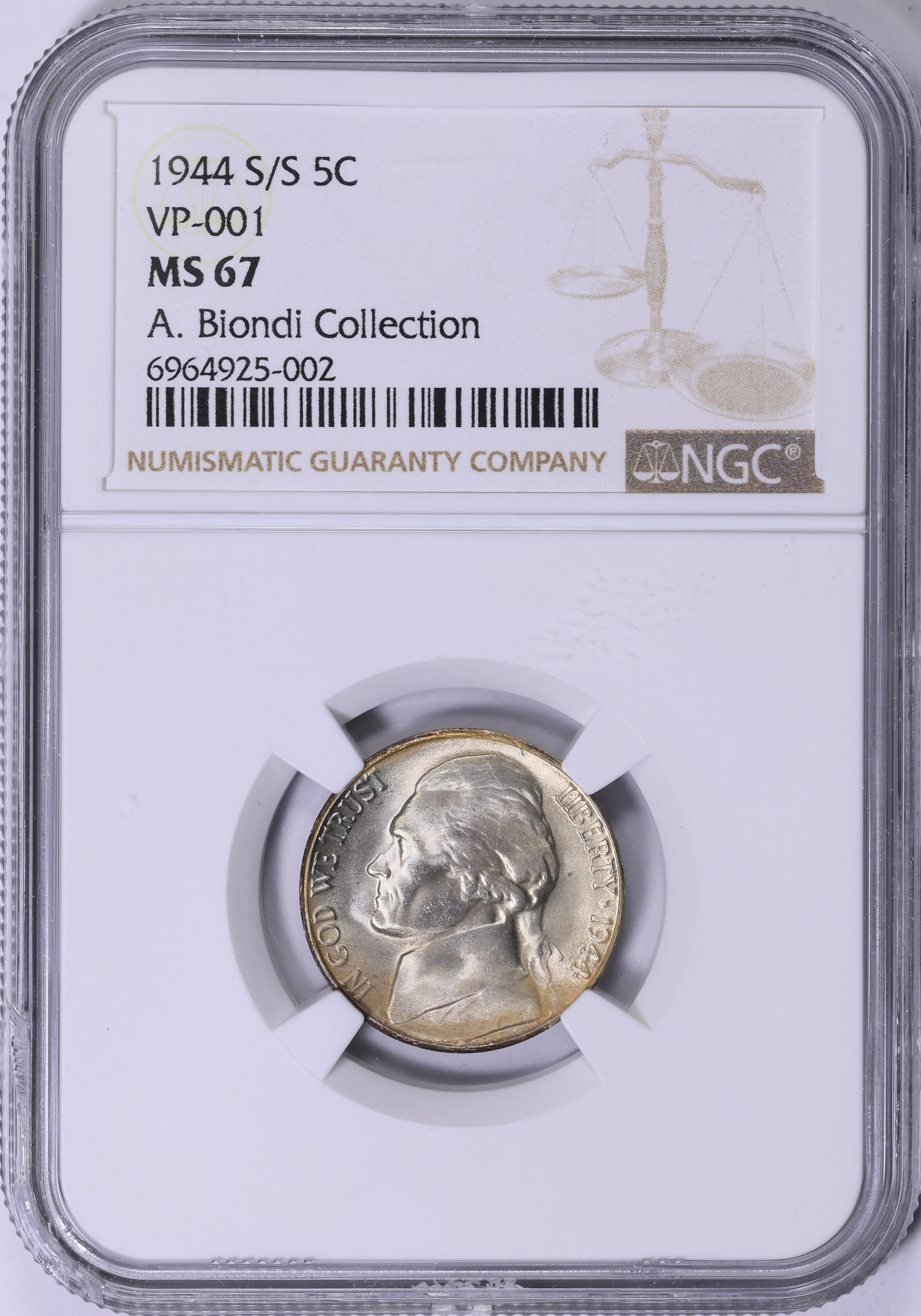 1944-S/S Jefferson Nickel VP-001 NGC MS-67 (A. Biondi Collection) (Item 1803904 ...