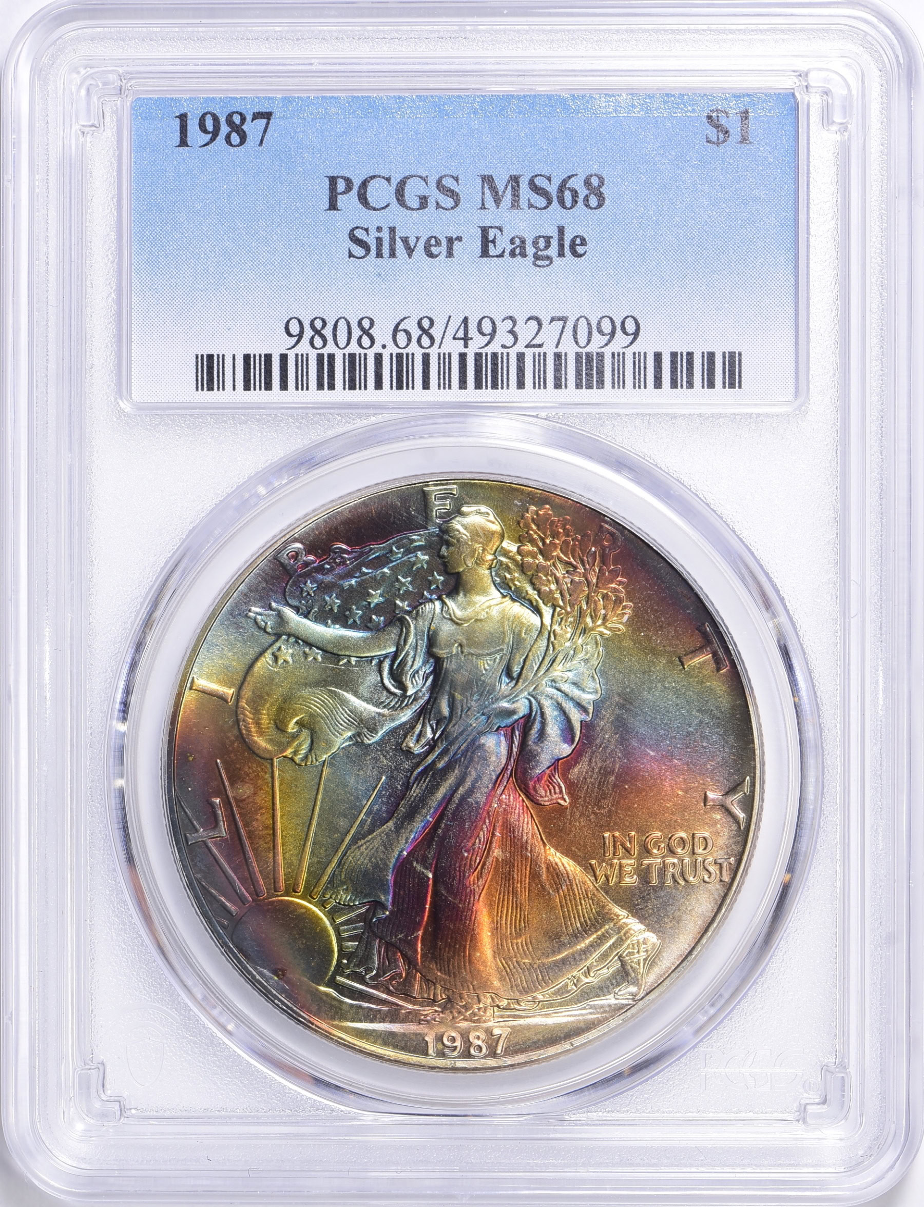 1987 $1 Silver Eagle PCGS MS-68 (Toned) (Item 1803976 ...