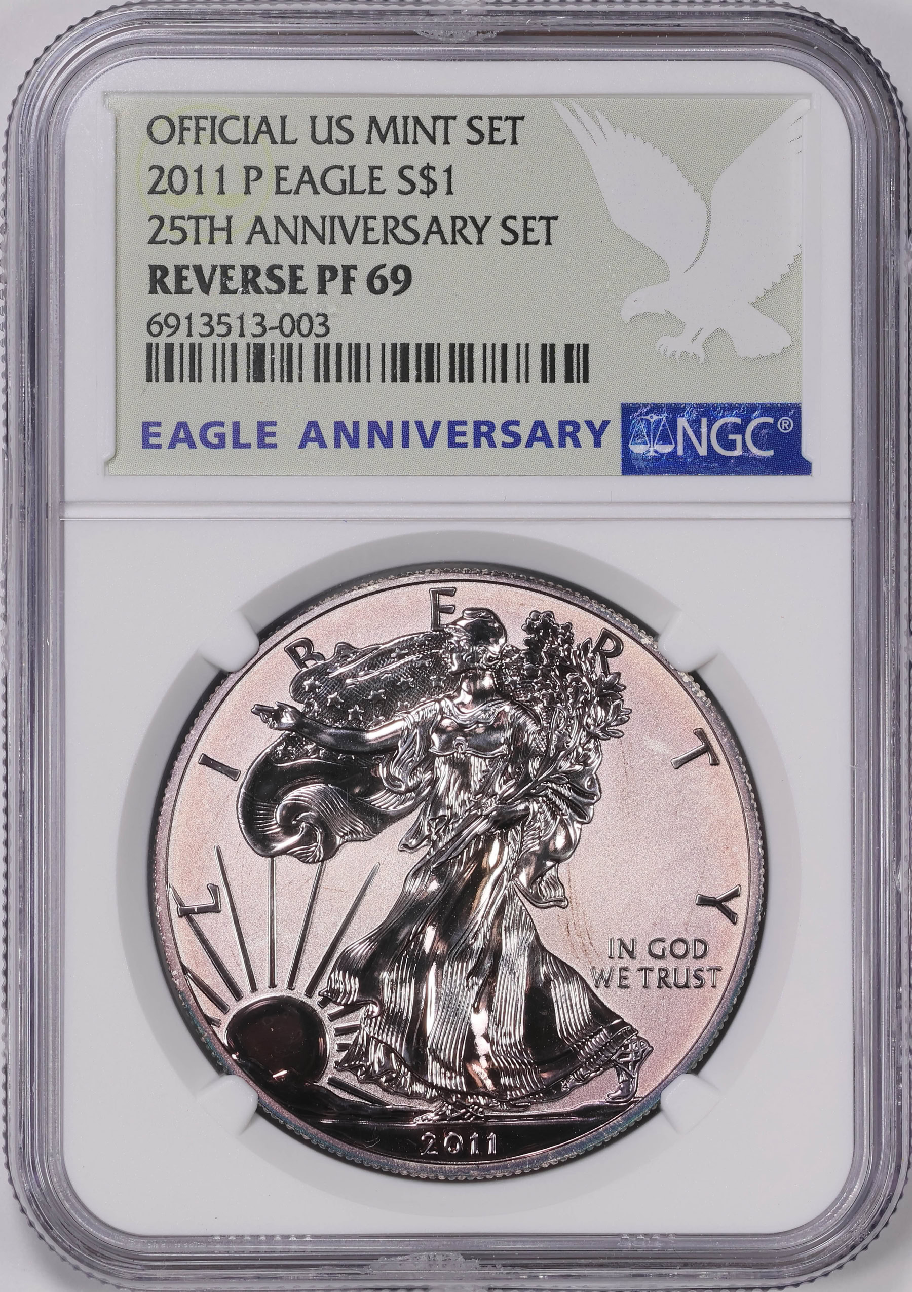 2011-P $1 Silver Eagle Reverse Proof 25th Anniversary NGC Proof-69 ...