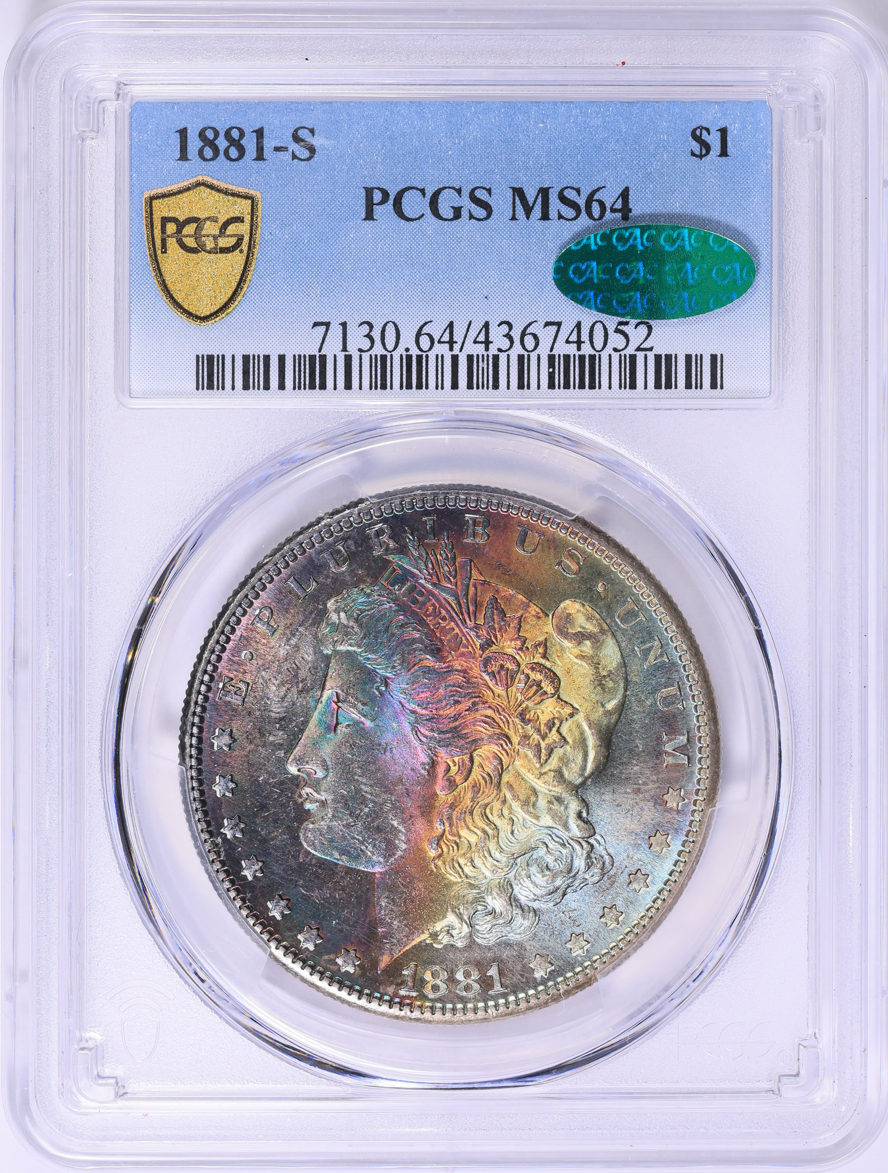 1881-S Morgan Silver Dollar PCGS MS-64 (CAC Green) (Toned) (Item 1804005) | GreatCollections ...