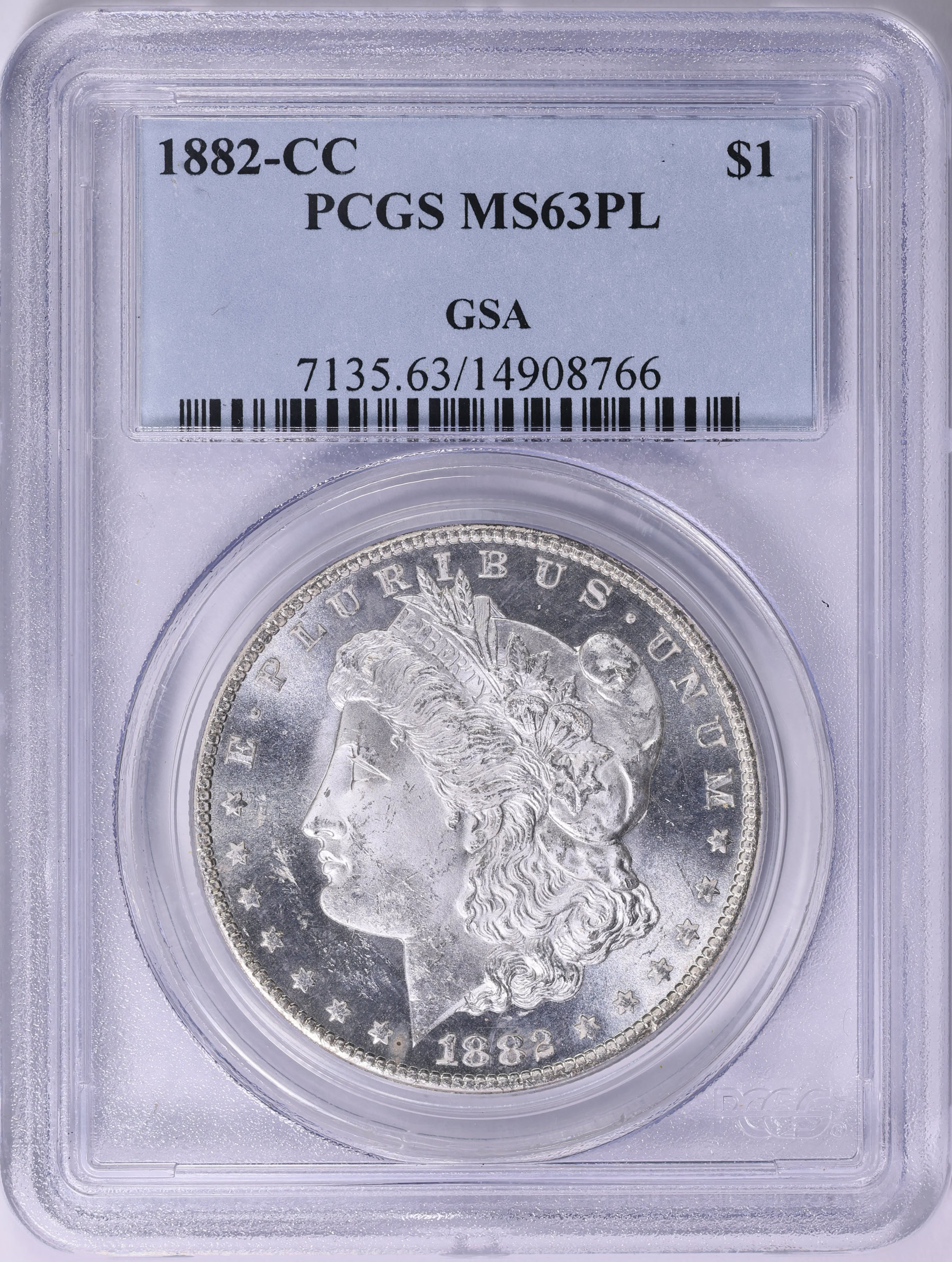 1882-CC Morgan Silver Dollar PCGS MS-63 PL (GSA) (Item 1804022) | GreatCollections Coin Auctions