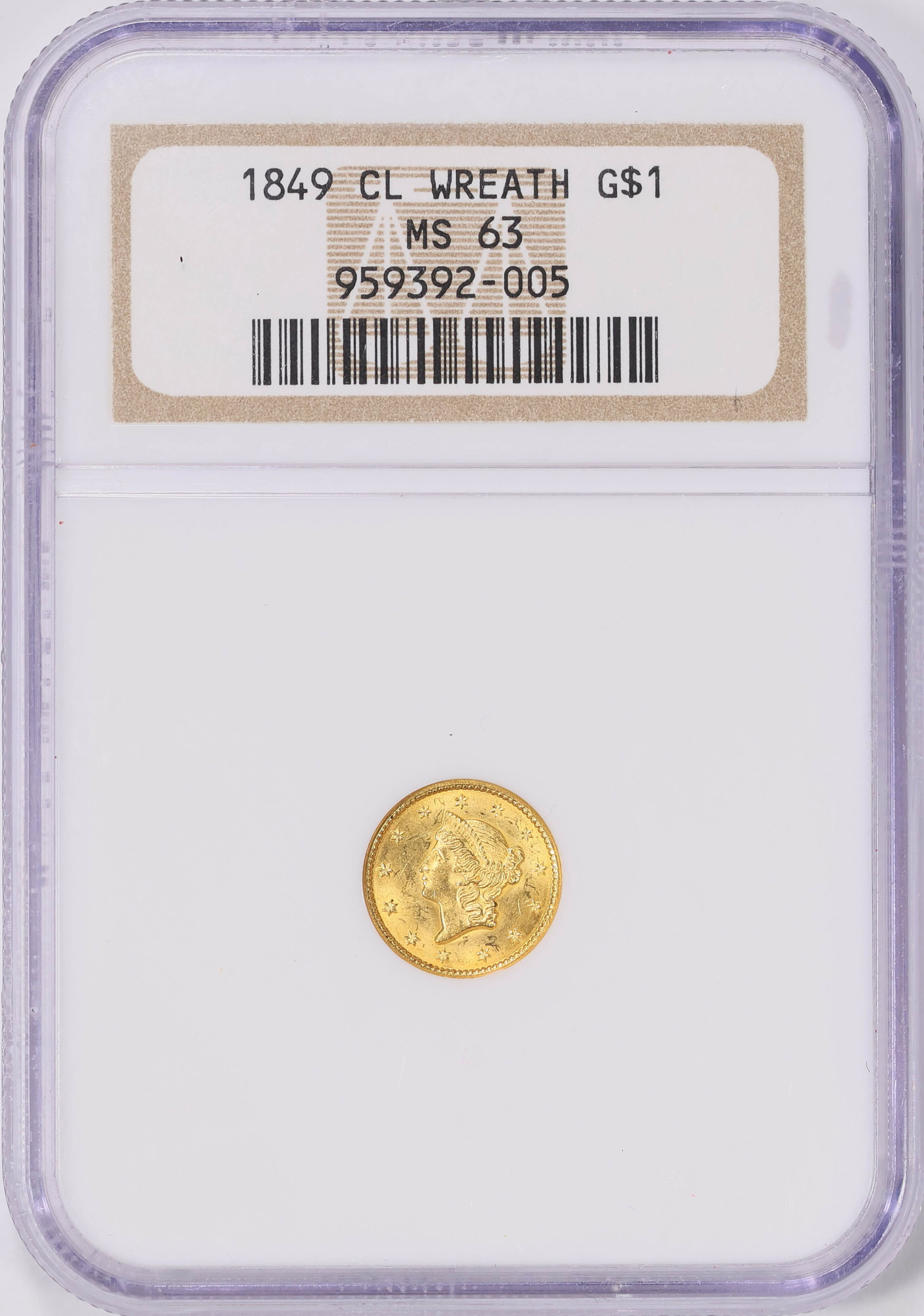 1849 Liberty Gold Dollar Closed Wreath NGC MS-63 (Item 1804026 ...