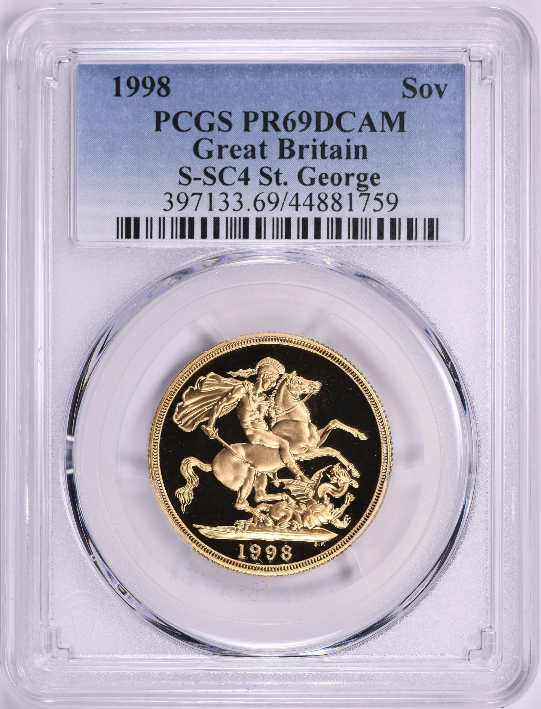 Great Britain 1998 Gold Sovereign St. George KM-1002 PCGS Proof-69 DCAM ...
