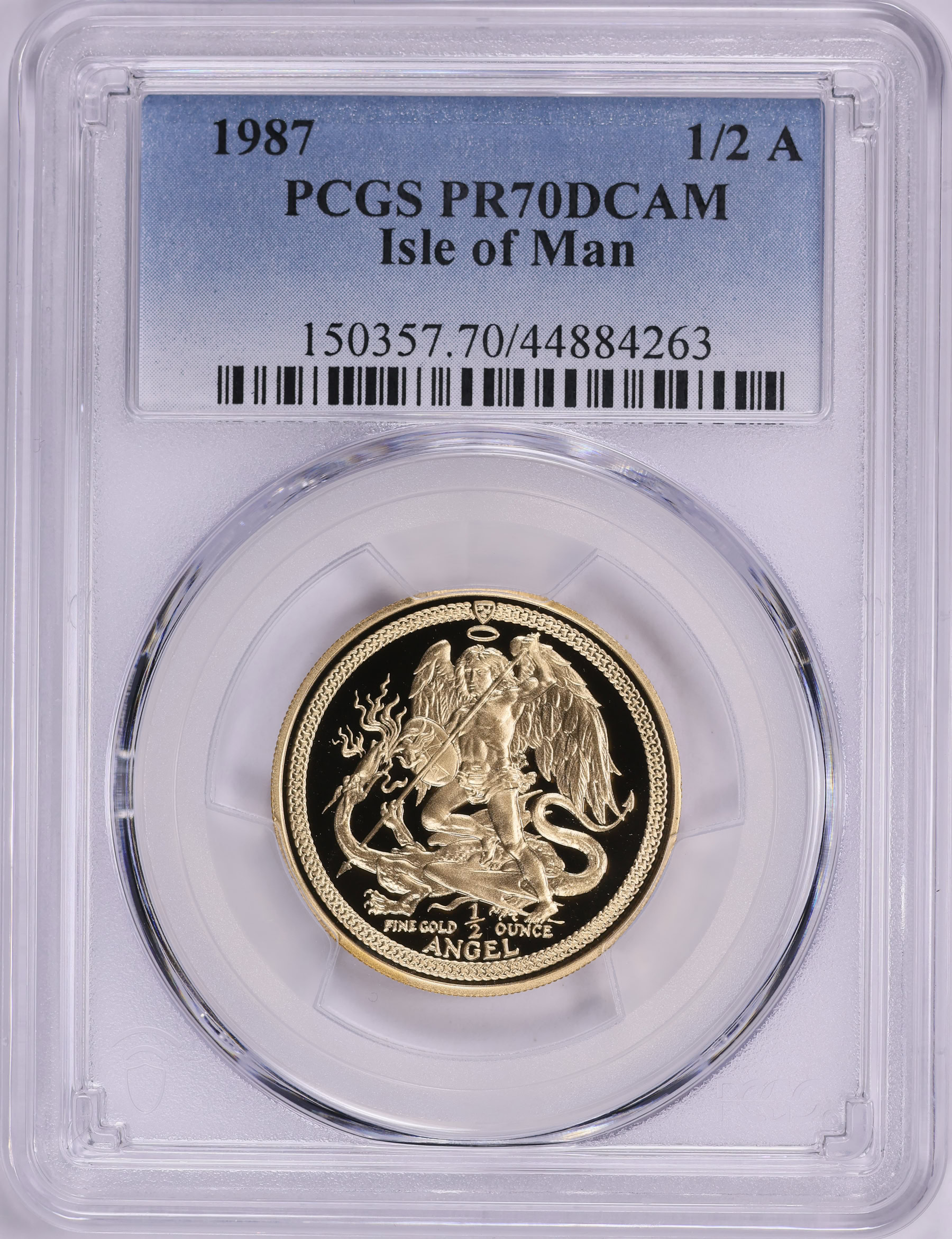 Isle of Man 1987 Gold 1/2 Angel KM-155 PCGS Proof-70 DCAM (AGW = 0.4994 ...